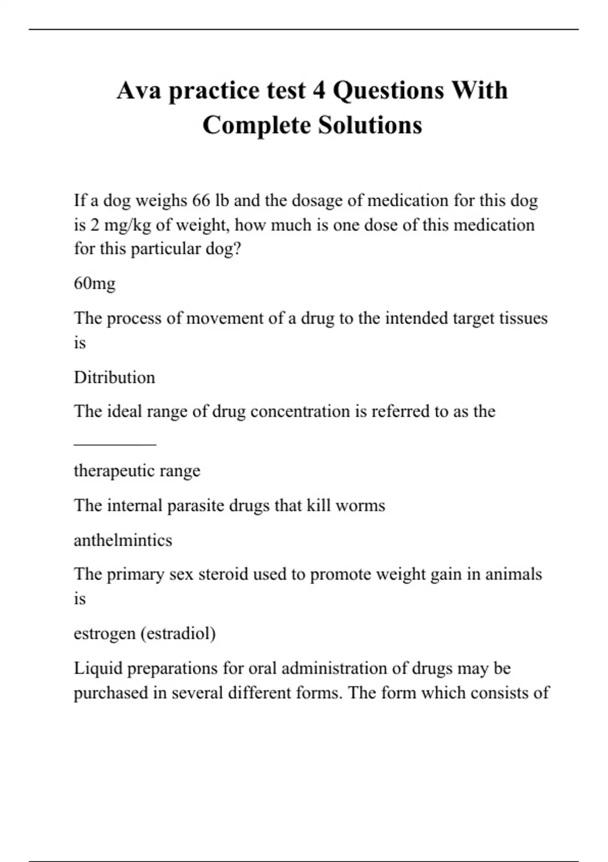 Ava practice test 4 Questions With Complete Solutions - Ava - Stuvia US