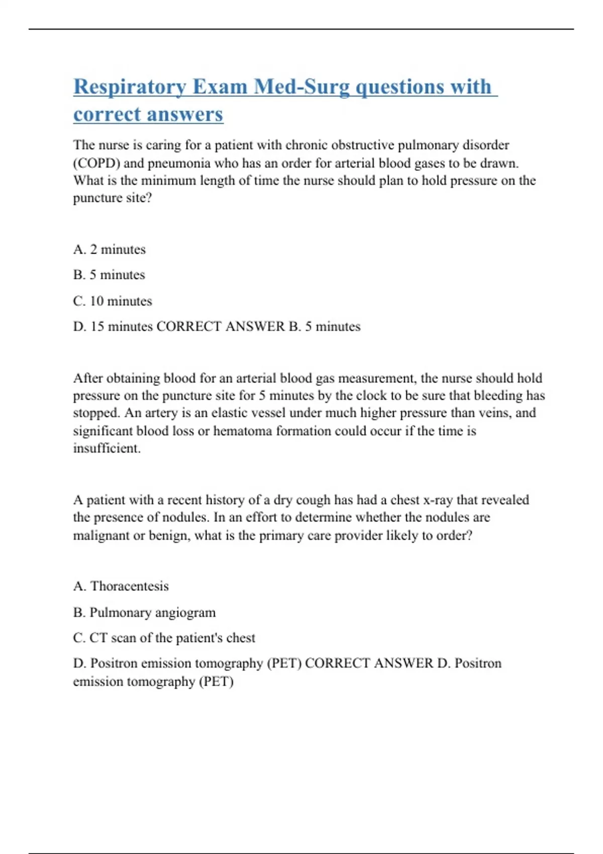 Respiratory Exam Med-Surg questions with correct answers - Med-Surg ...