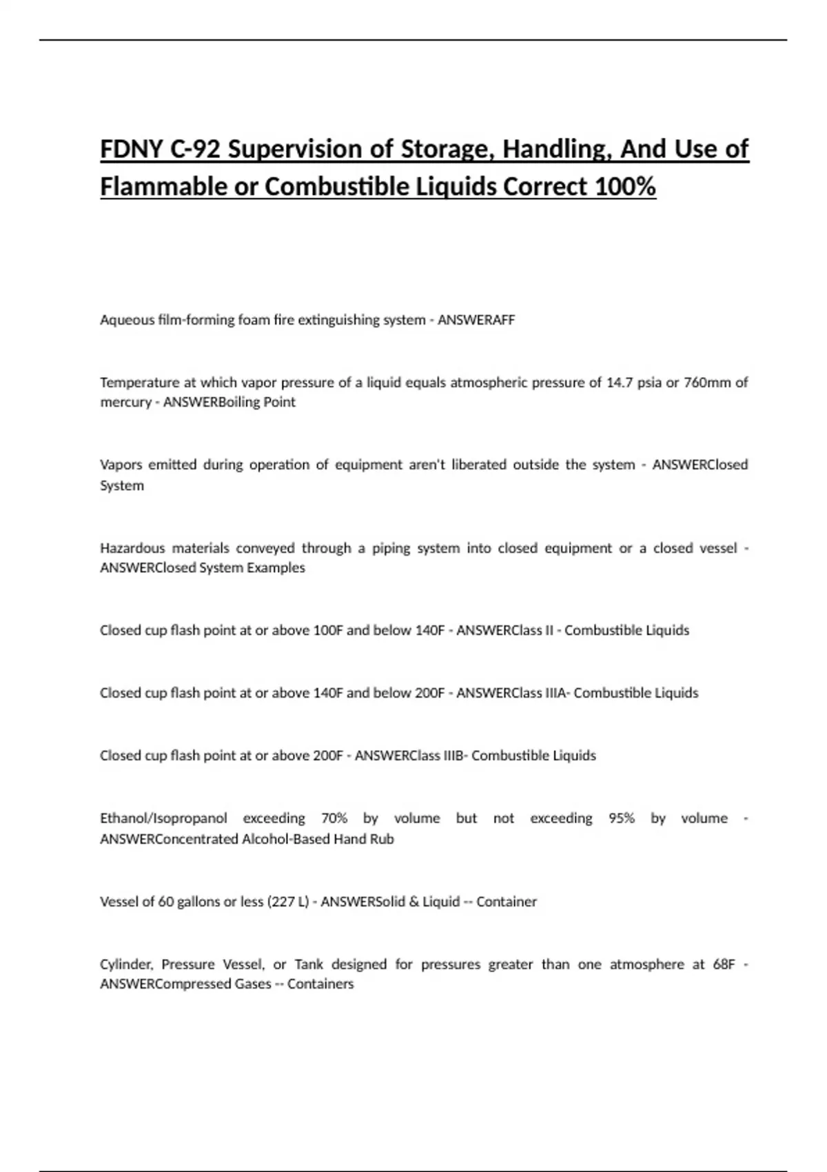 FDNY C-92 Supervision of Storage, Handling, And Use of Flammable or ...