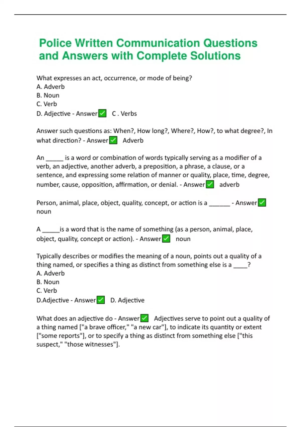 Police Written Communication Questions and Answers with Complete ...