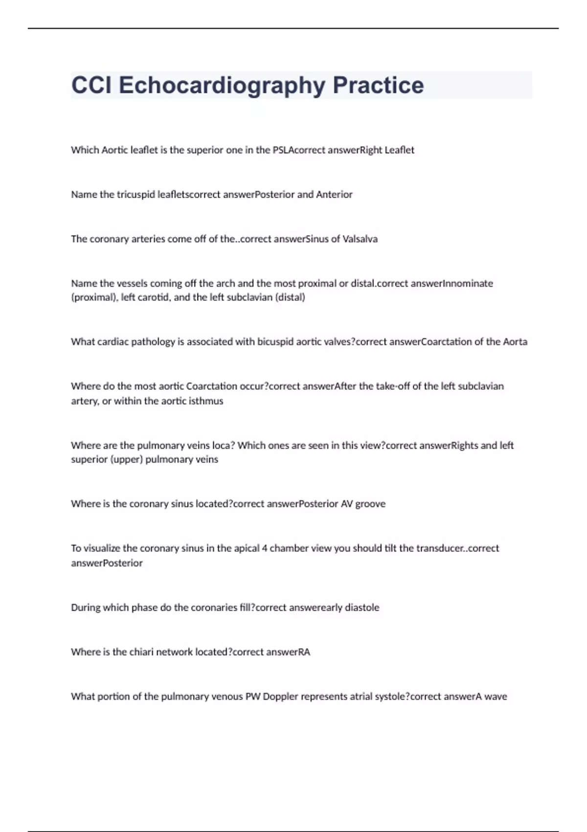 CCI Echocardiography Practice questions with correct answers - CCI ...