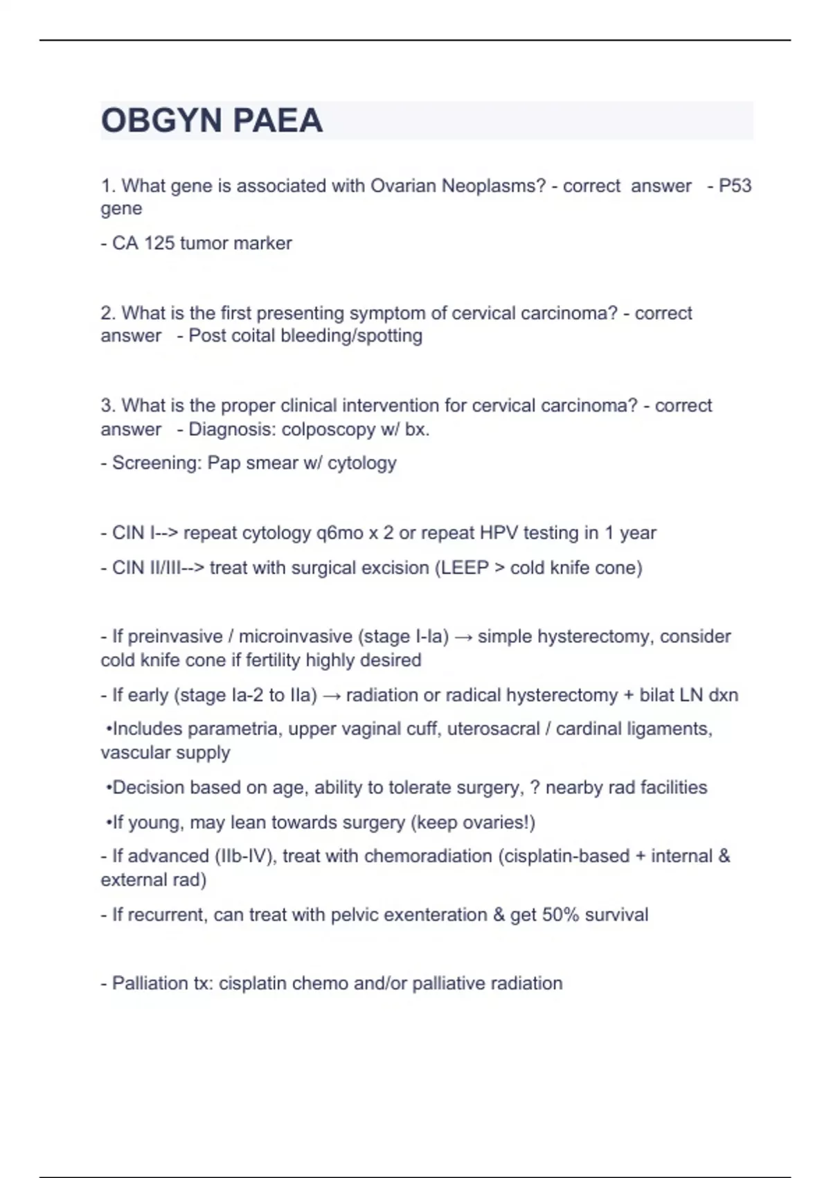 OBGYN PAEA Question and answers correctly solved 2023/2024 - PAEA OBGYN - Stuvia US
