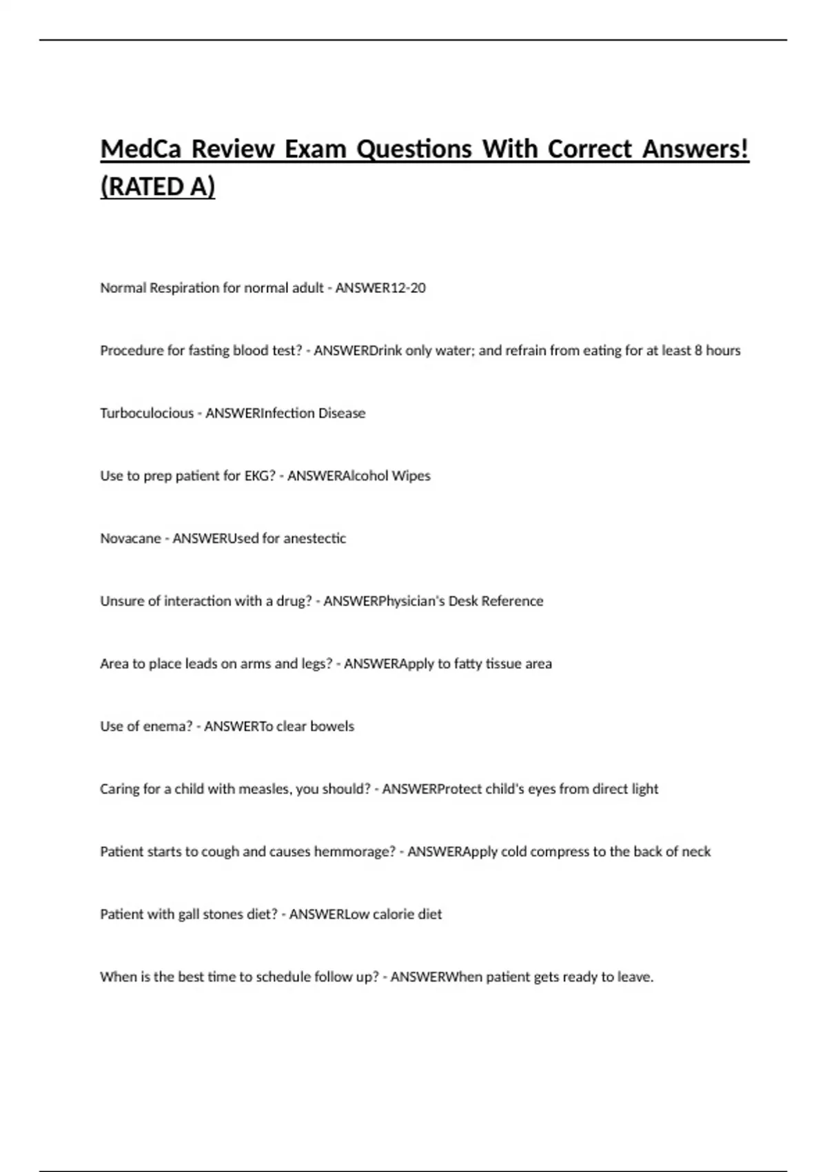 MedCa Review Exam Questions With Correct Answers!(RATED A) - MedCa ...