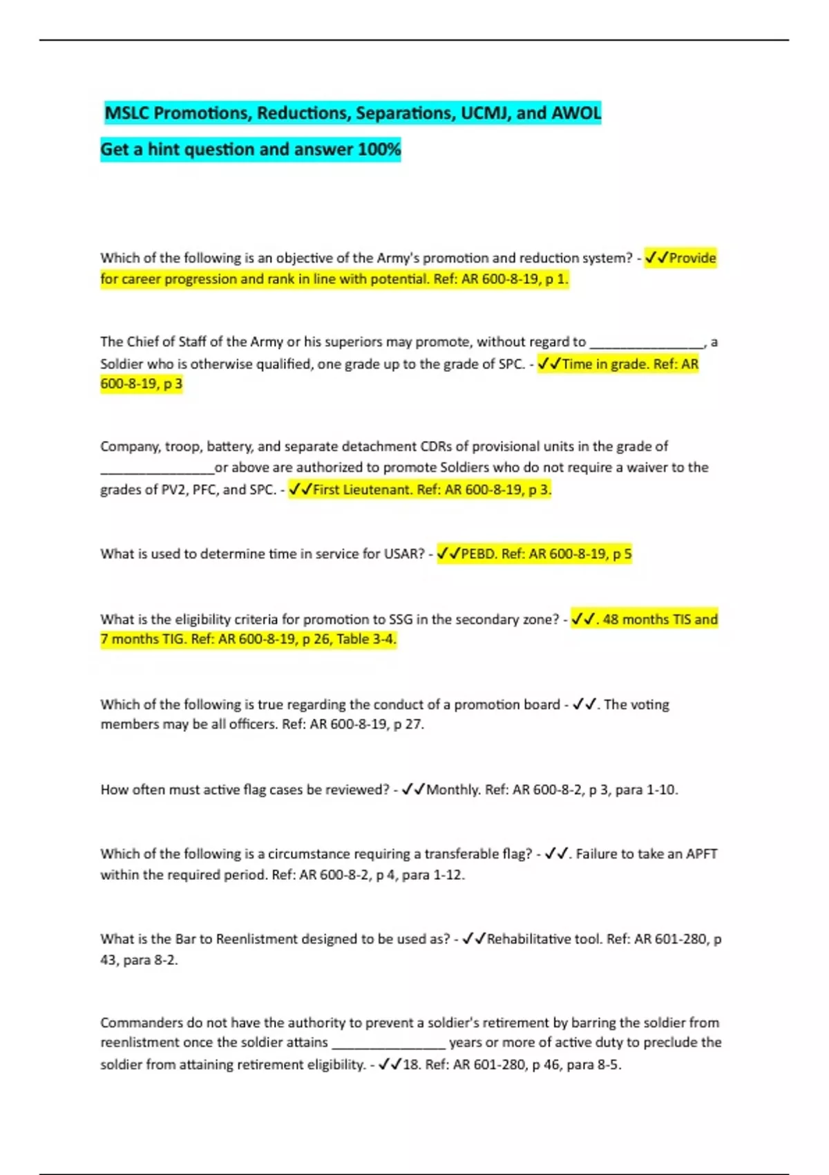 MSLC Promotions, Reductions, Separations, UCMJ, and AWOL Get a hint ...