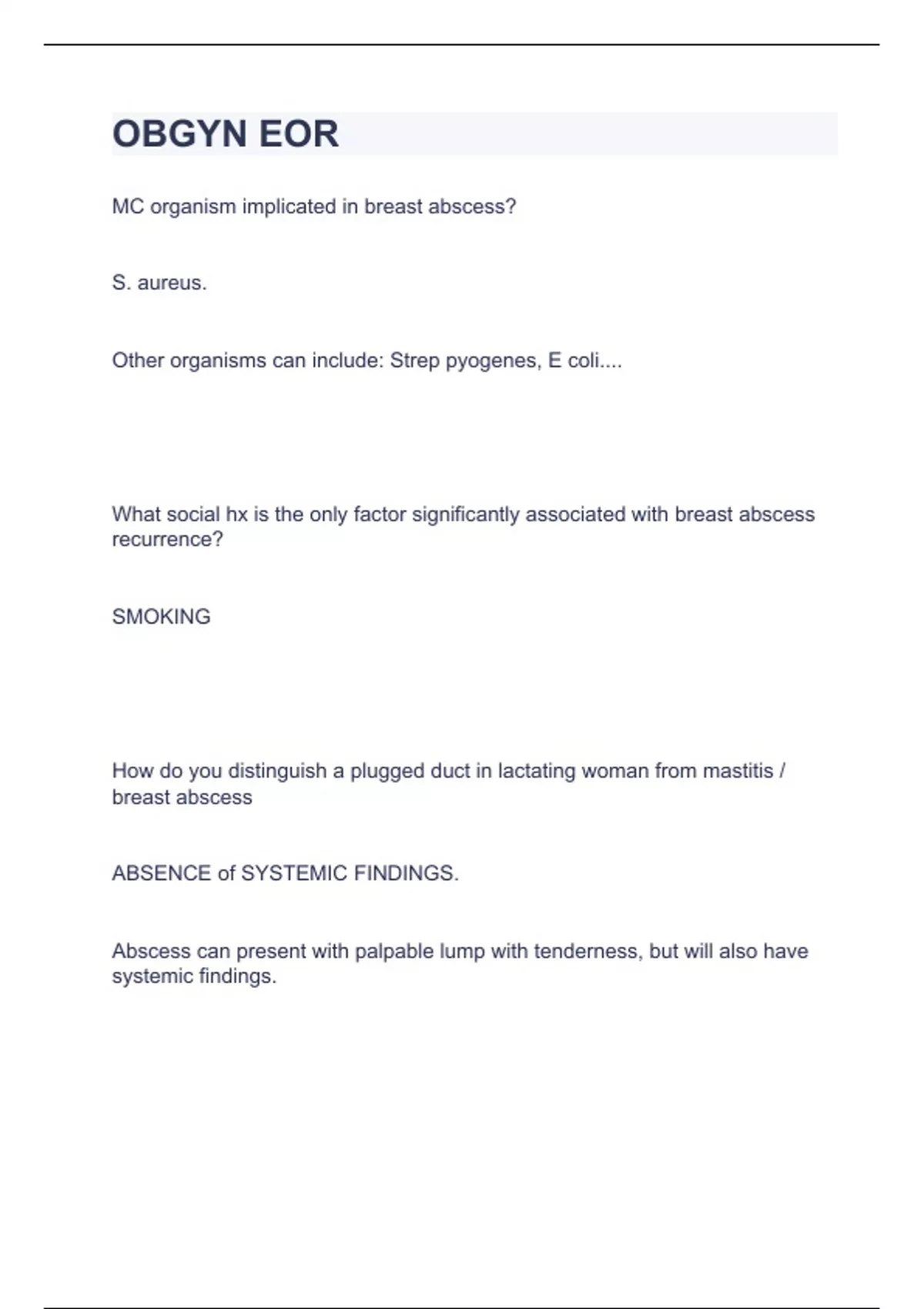 OBGYN EOR Question and answers correctly solved 2023/2024 - PAEA OBGYN ...