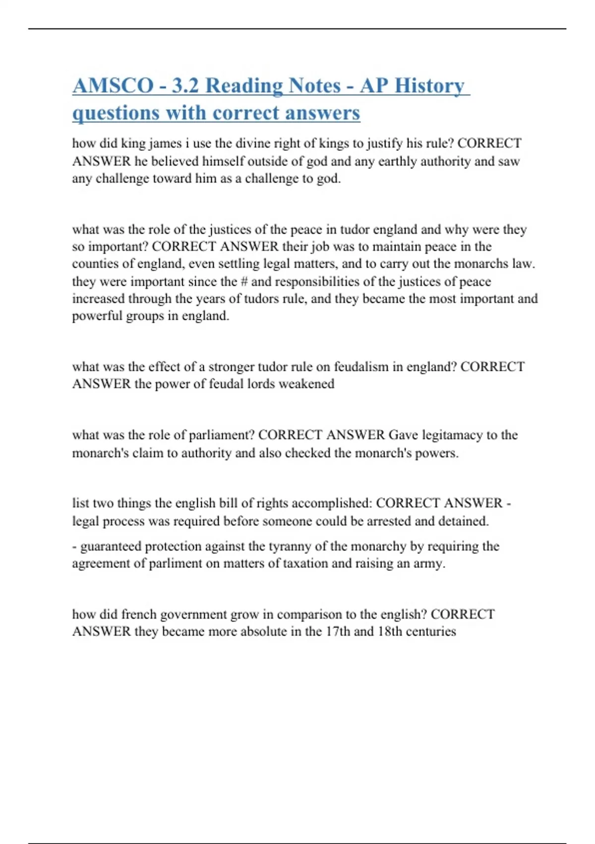 AMSCO - 3.2 Reading Notes - AP History questions with correct answers ...