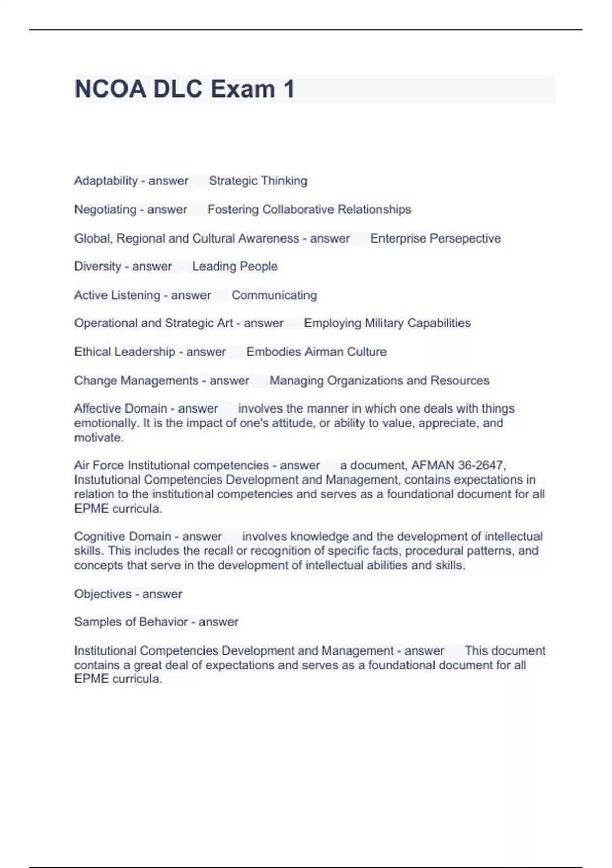 NCOA DLC Exam 1 Questions and Answers fully solved - NCOA - Stuvia US