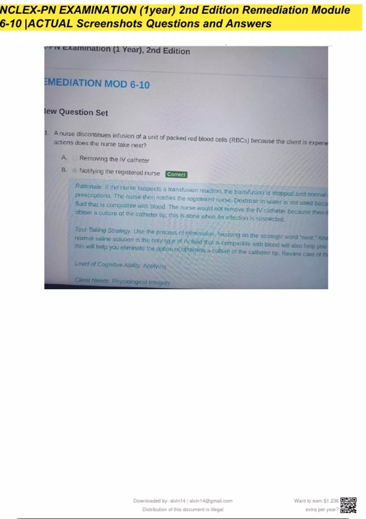NCLEX-PN EXAMINATION (1year) 2nd Edition Remediation Module 6-10 ...