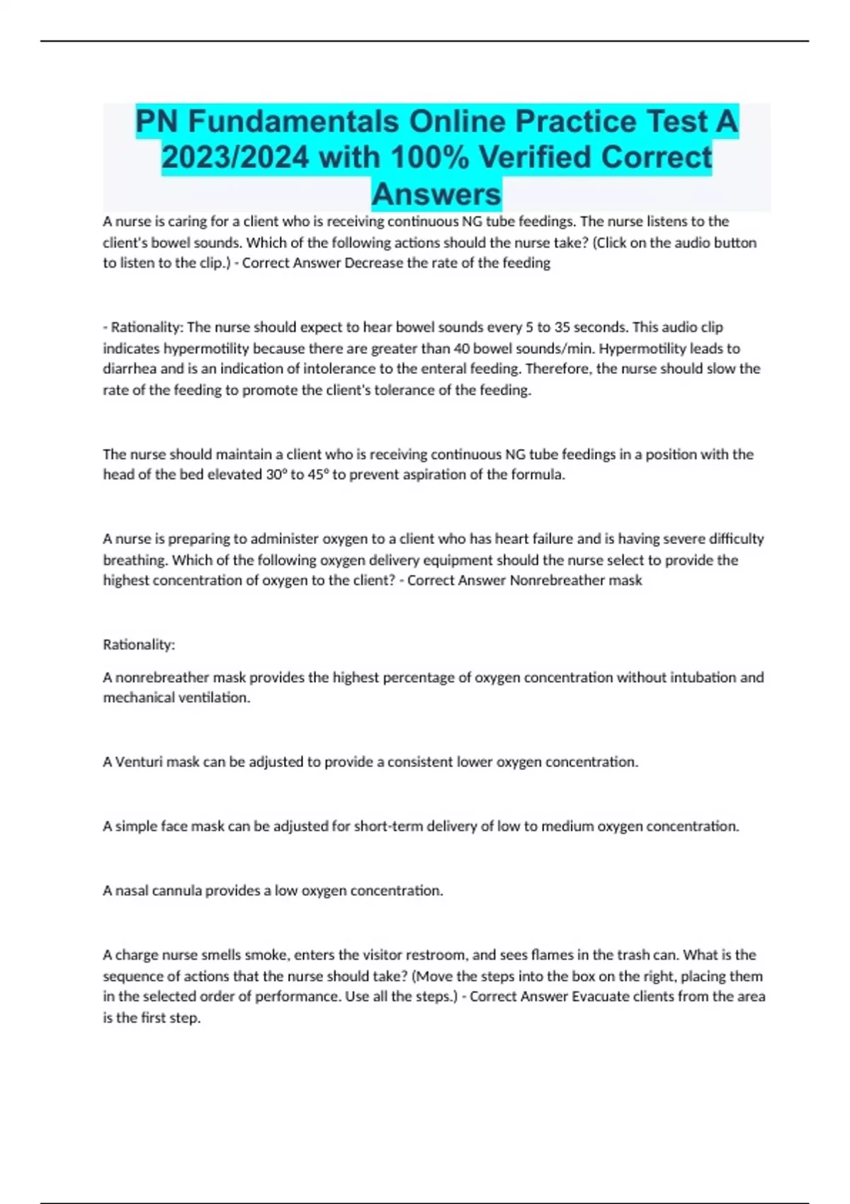 PN Fundamentals Online Practice Test A 2023/2024 with 100% Verified ...