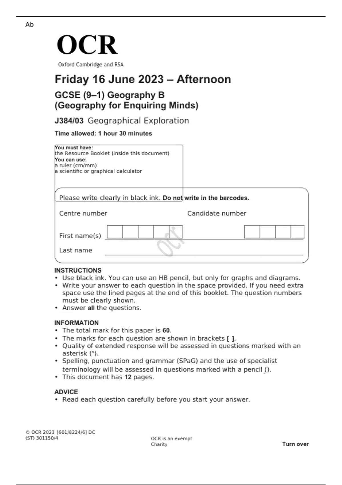 OCR GCSE (9–1) Geography B (Geography for Enquiring Minds) PAPER 1,2 ...