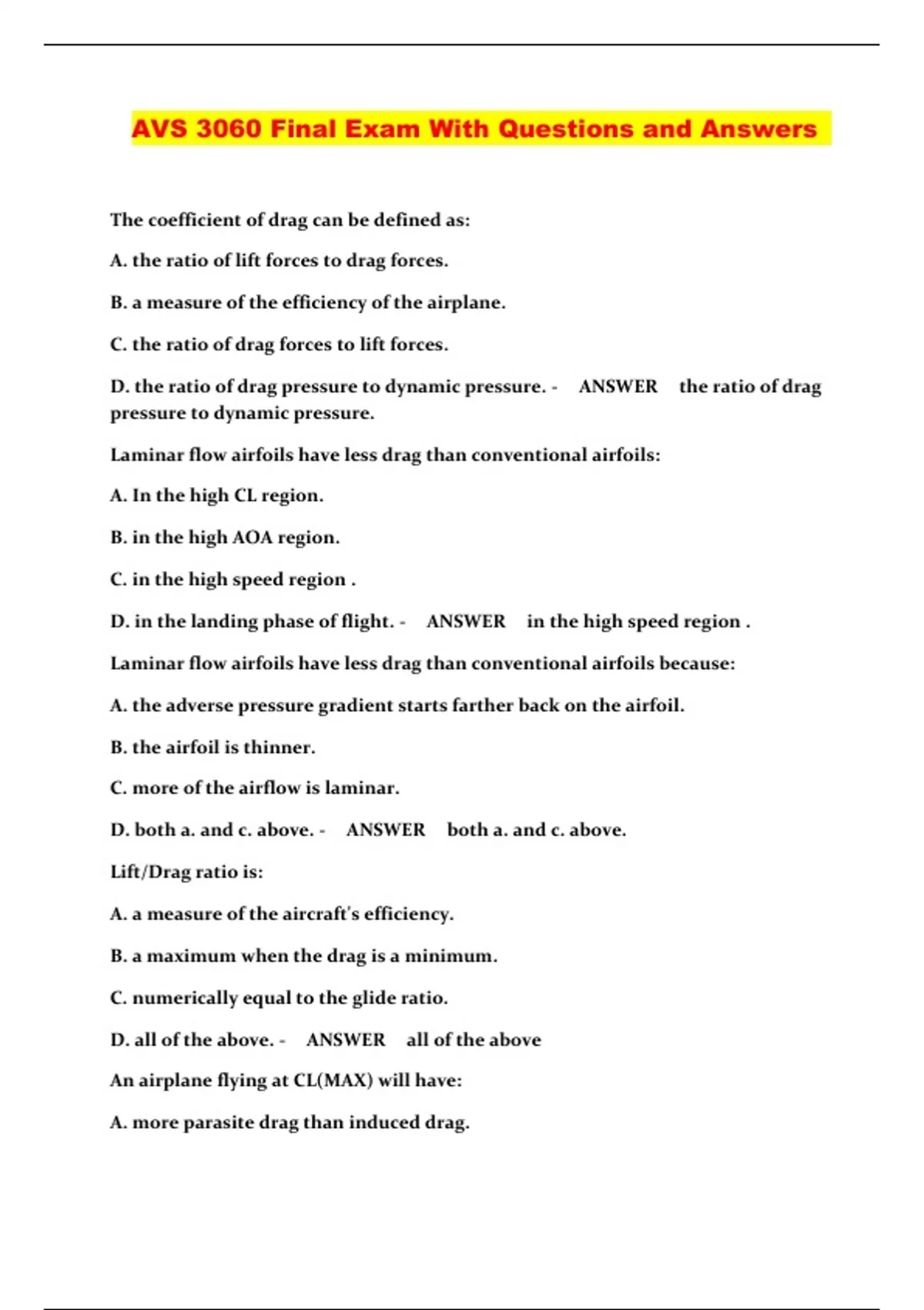 AVS 3060 Final Exam With Questions and Answers - AVS 3060 - Stuvia US