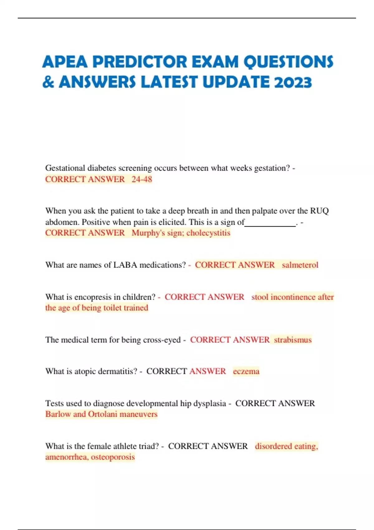 APEA PREDICTOR EXAM QUESTIONS & ANSWERS LATEST UPDATE 2023 - APEA ...