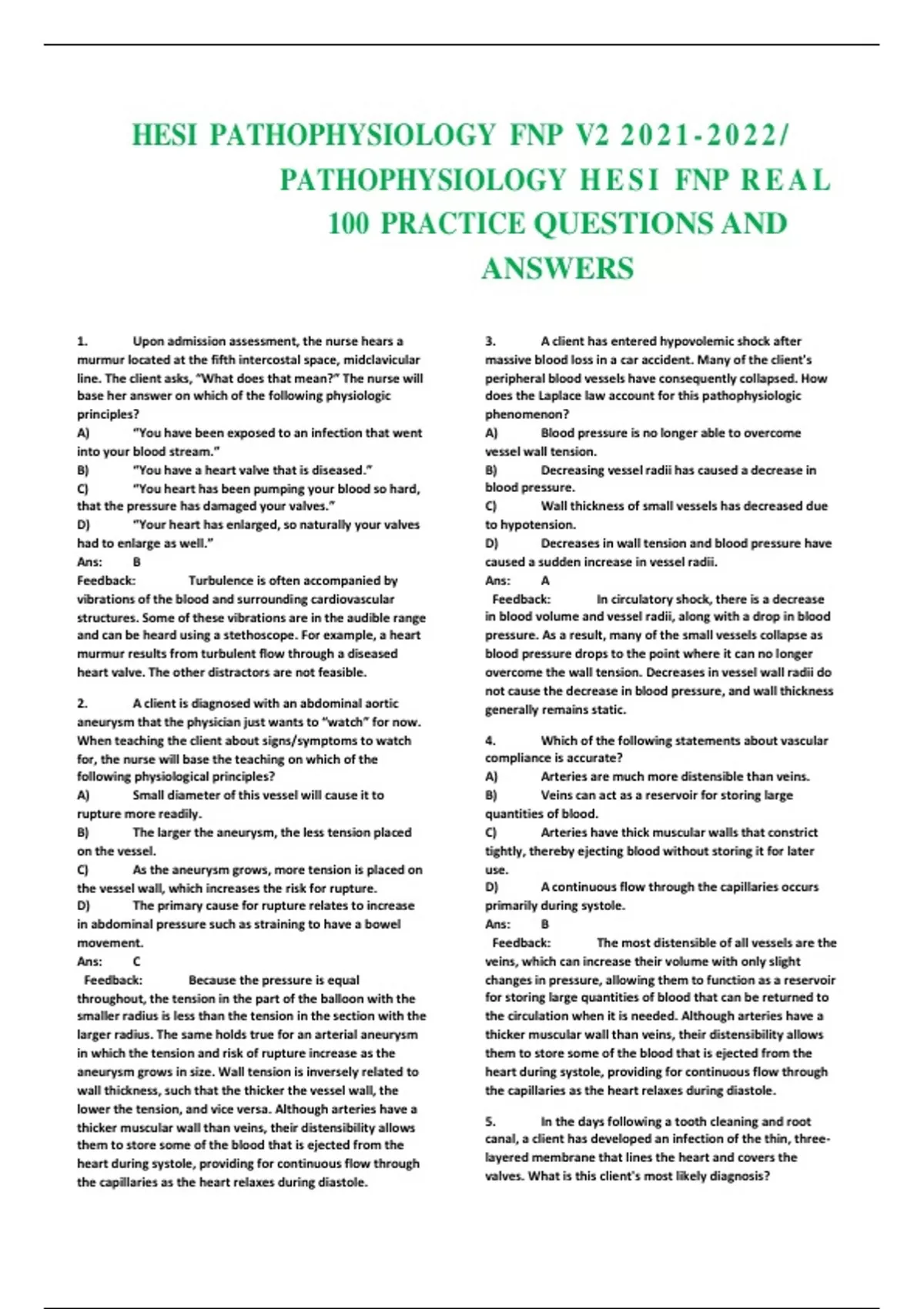 HESI PATHOPHYSIOLOGY FNP V2 2 0 2 1 - 2 0 2 2 / PATHOPHYSIOLOGY H E S I ...