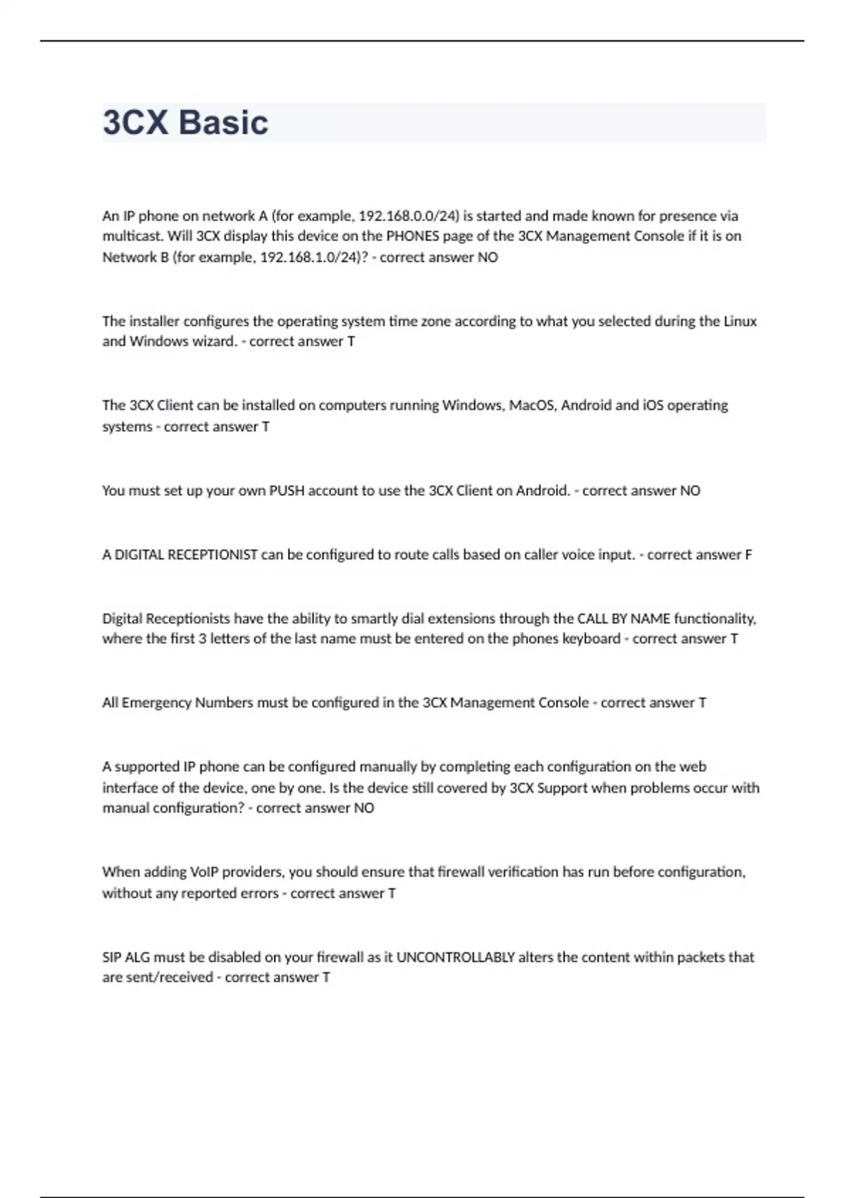 3CX Basic Question and answers 100% correct 2023/2024 - 3CX - Stuvia US