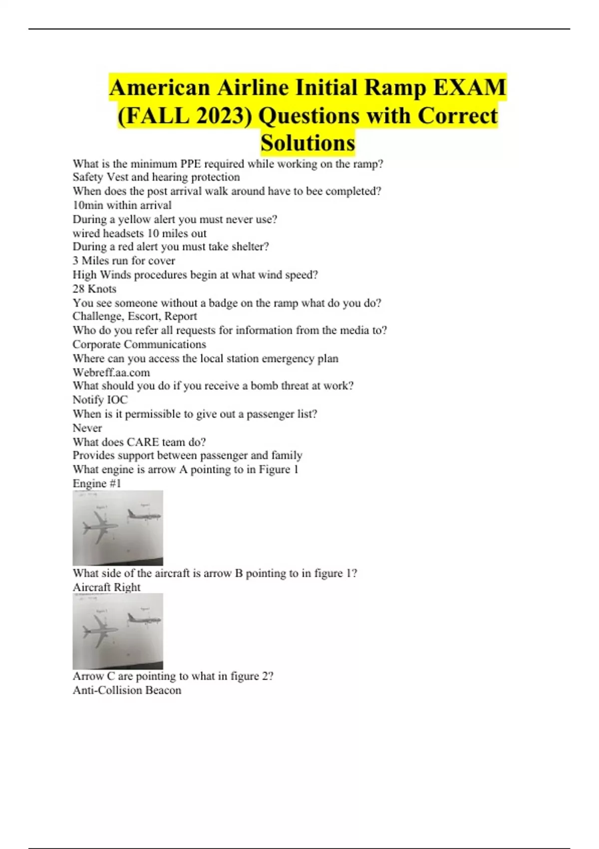 American Airline Initial Ramp EXAM (FALL 2023) Questions with Correct ...
