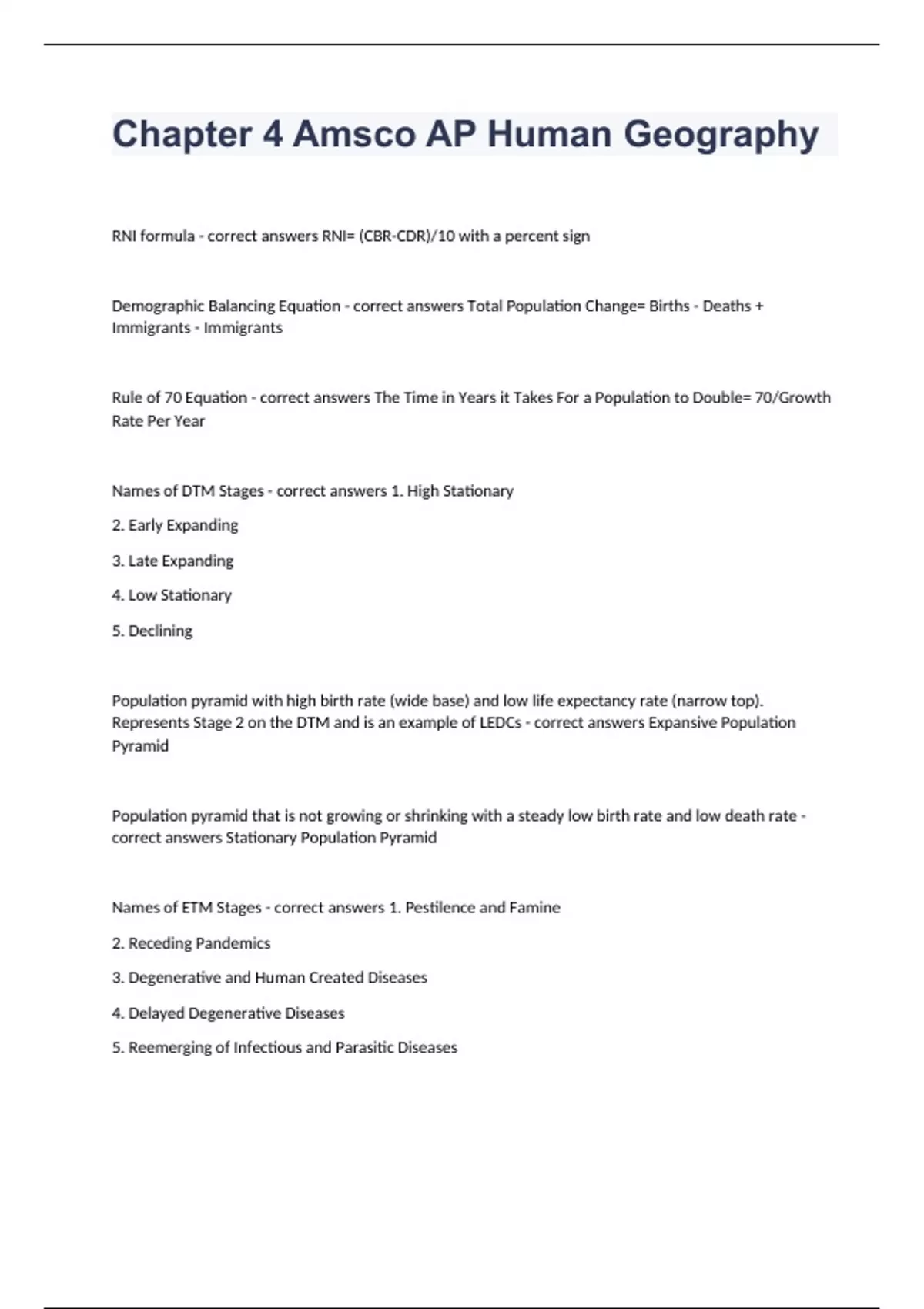 Chapter 4 Amsco AP Human Geography fully solved graded A+ - AMSCO AP - Stuvia US