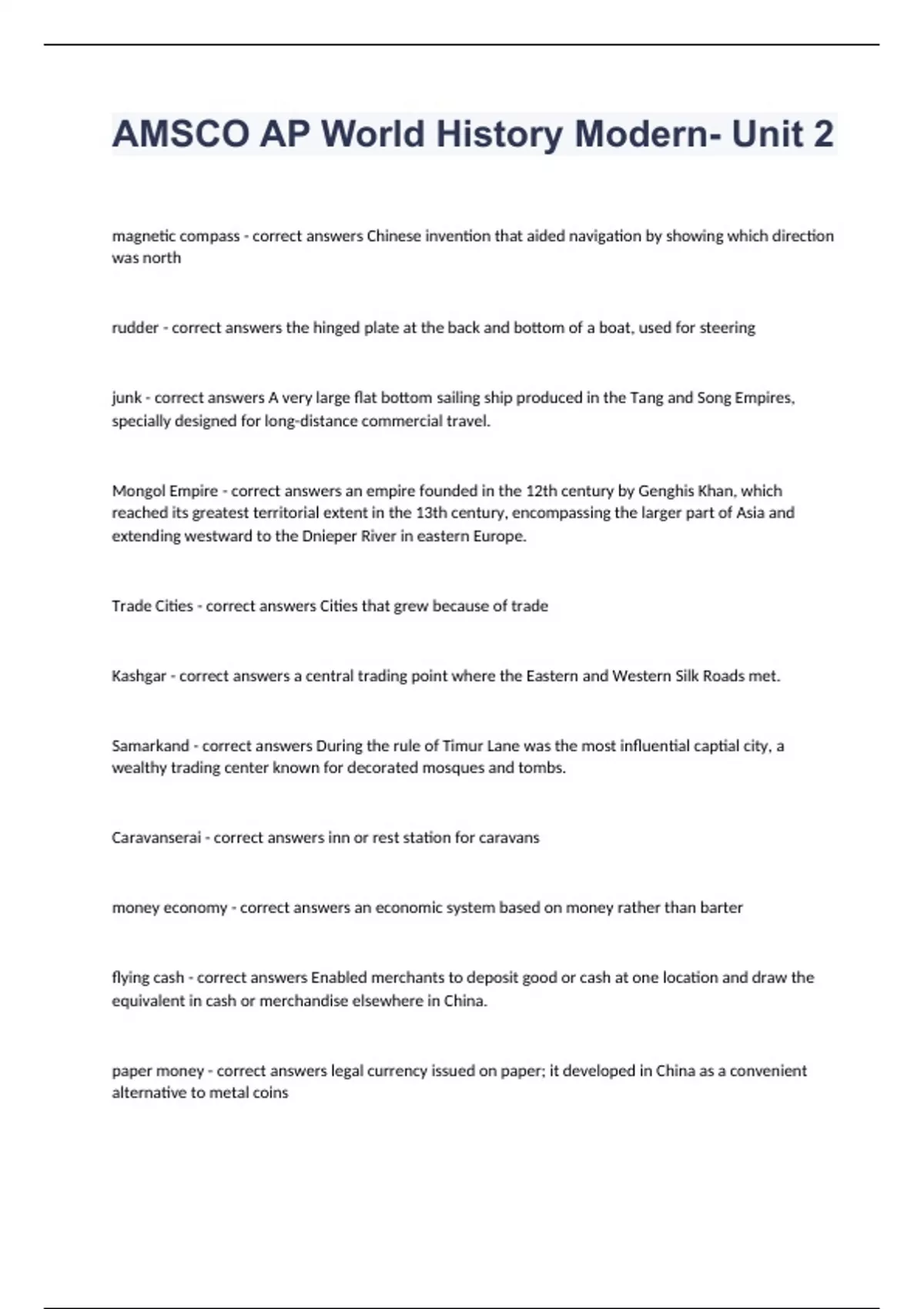 AMSCO AP World History Modern fully solved 2023/2024 - AMSCO AP - Stuvia US