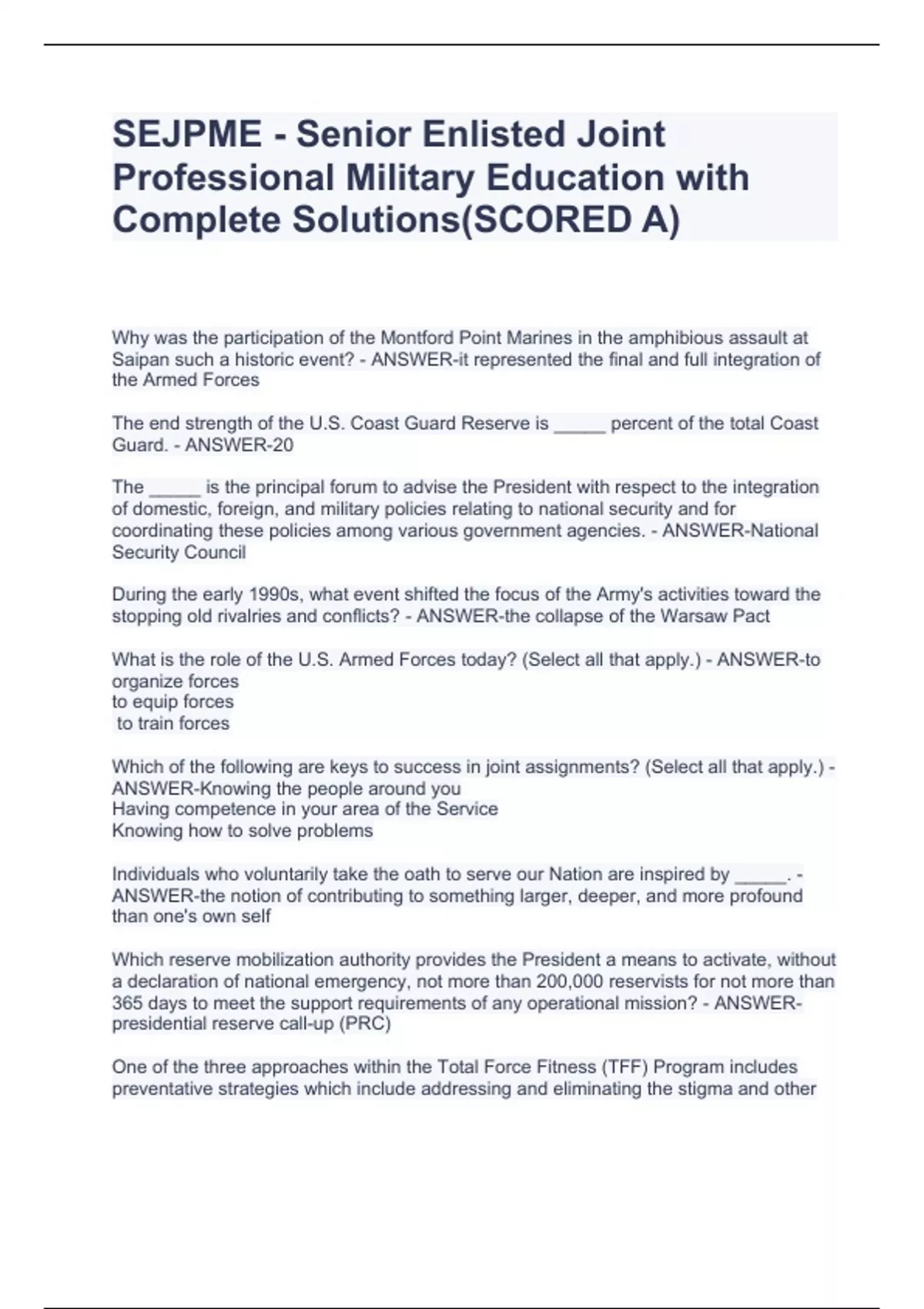 SEJPME - Senior Enlisted Joint Professional Military Education with ...