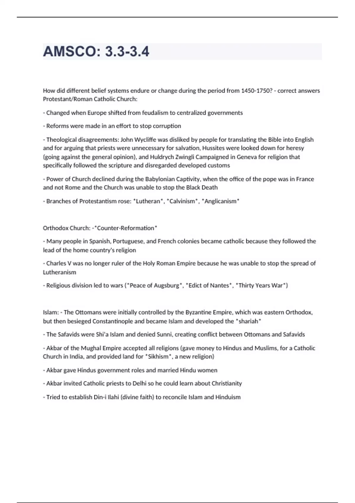AMSCO 3.3-3.4(question n answers)graded A+ 2023/2024 - AMSCO AP - Stuvia US