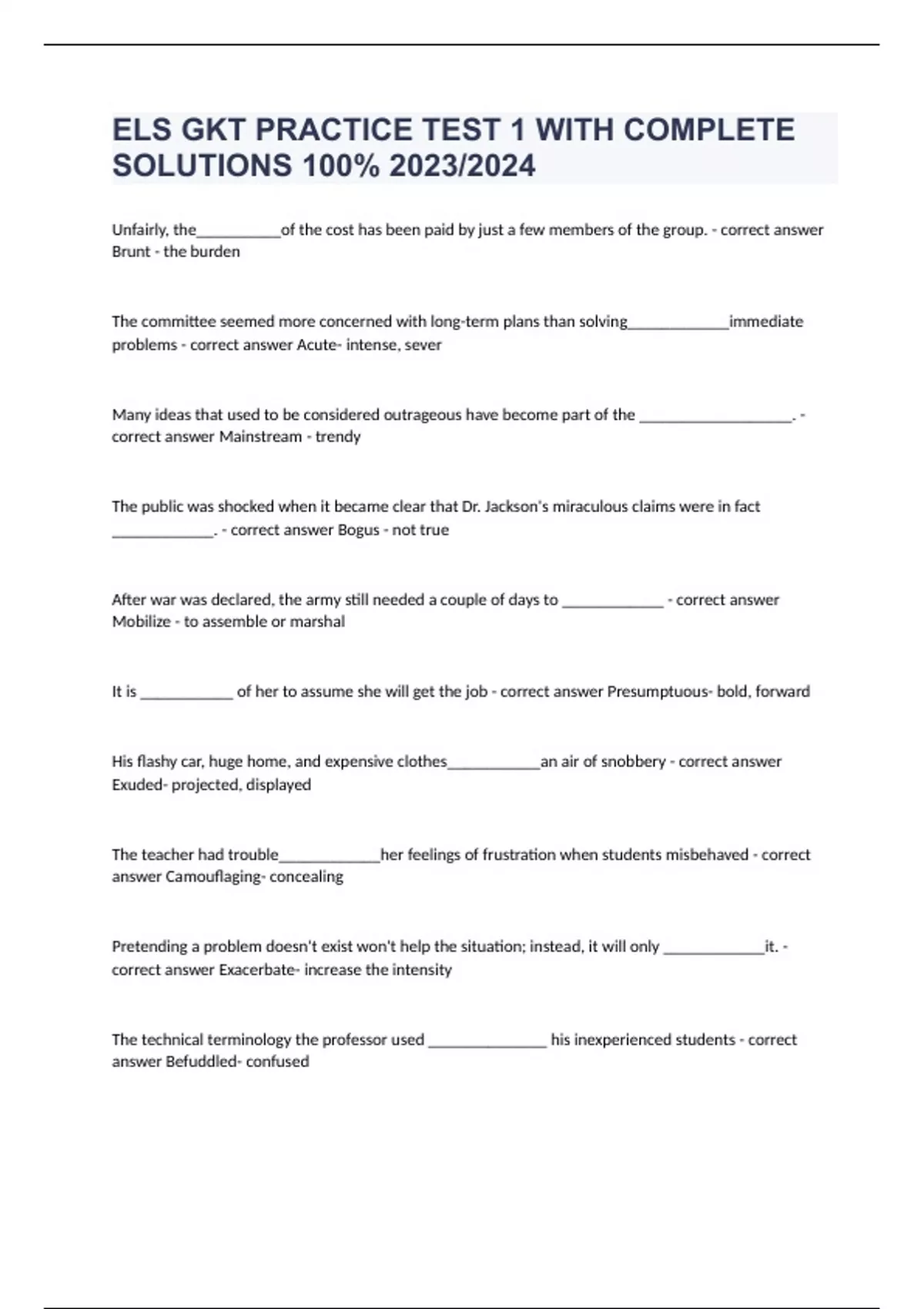 ELS GKT PRACTICE TEST 1 WITH COMPLETE SOLUTIONS 100% 2023/2024 - FTCE ...