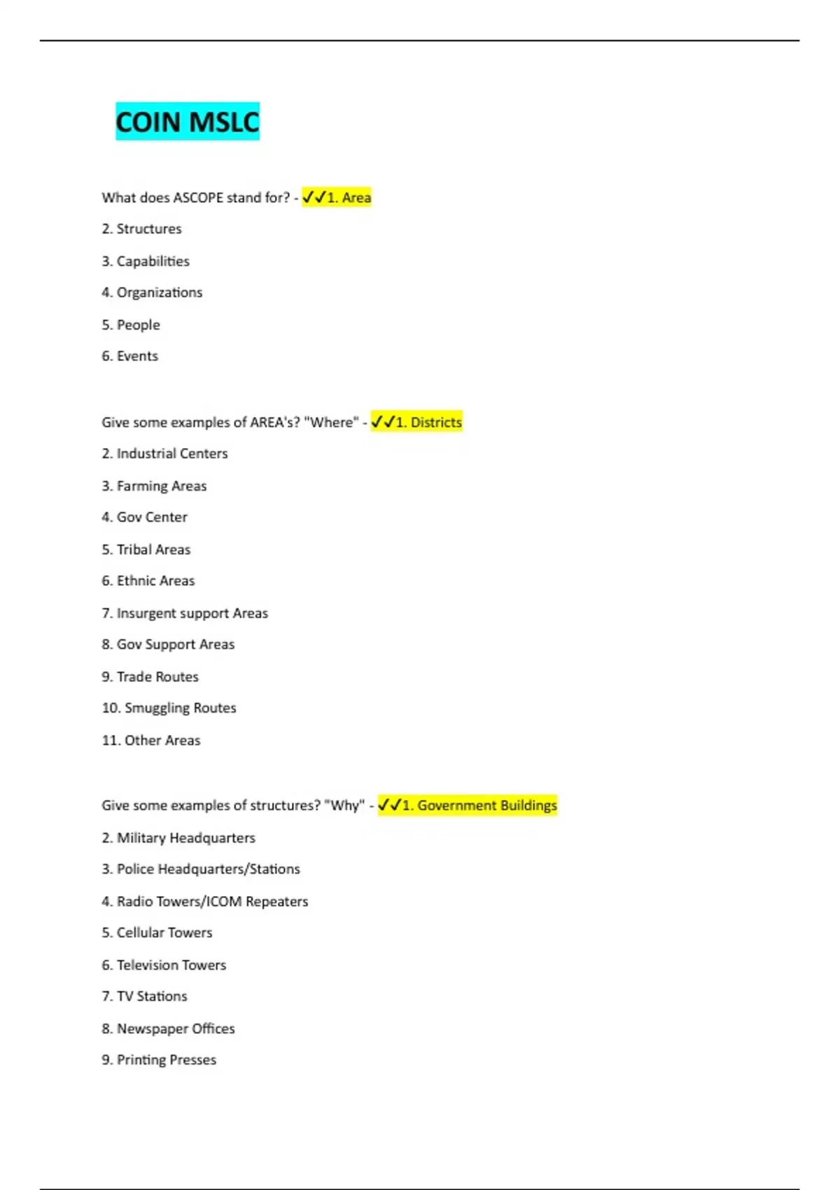 COIN MSLC QUESTION AND ANSWER ALREADY PASSED - MSLC - Stuvia US