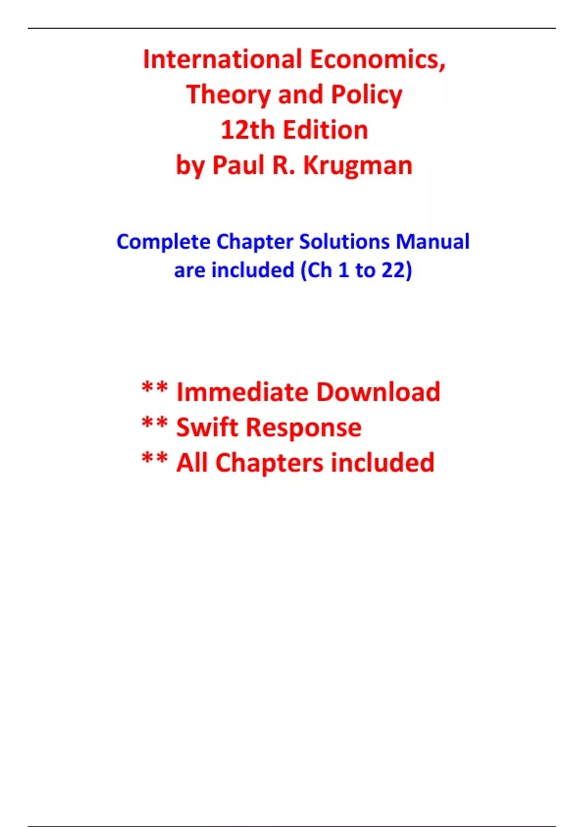 Solutions For International Economics, Theory and Policy 12th Edition ...