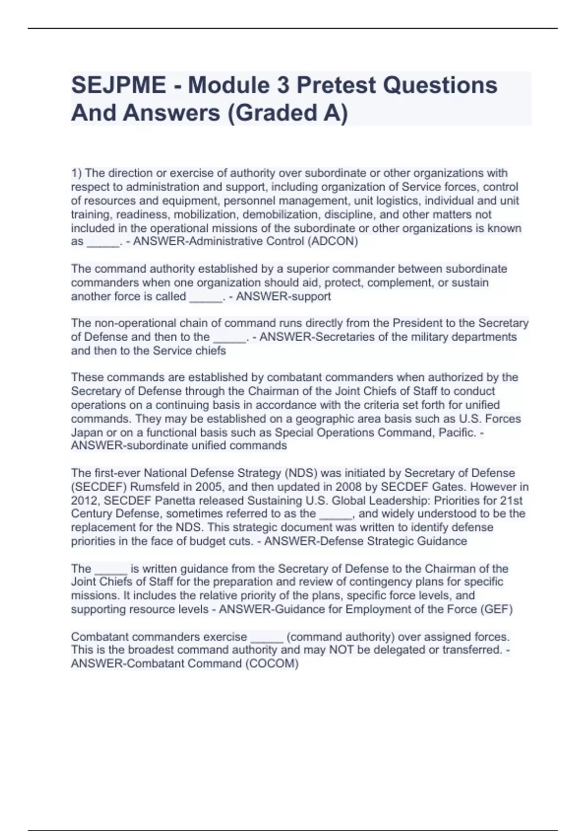 SEJPME - Module 3 Pretest Questions And Answers (Graded A) - SEJPME ...