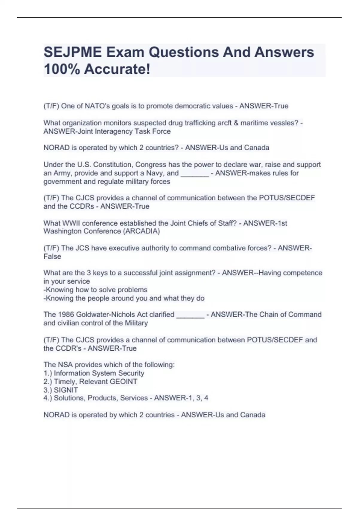 SEJPME Exam Questions And Answers 100% Accurate! - SEJPME - Stuvia US