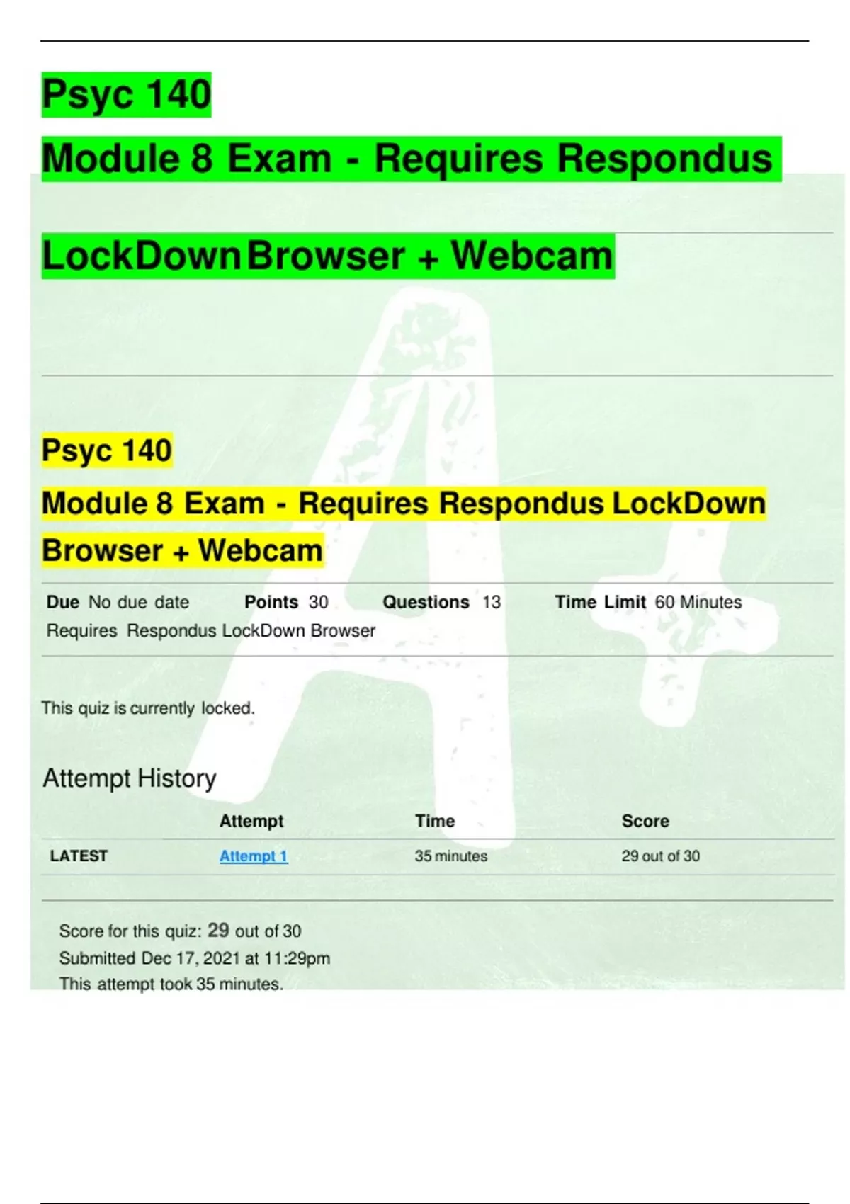 Psyc 140 Module 8 Exam - Requires Respondus LockDownBrowser + Webcam ...