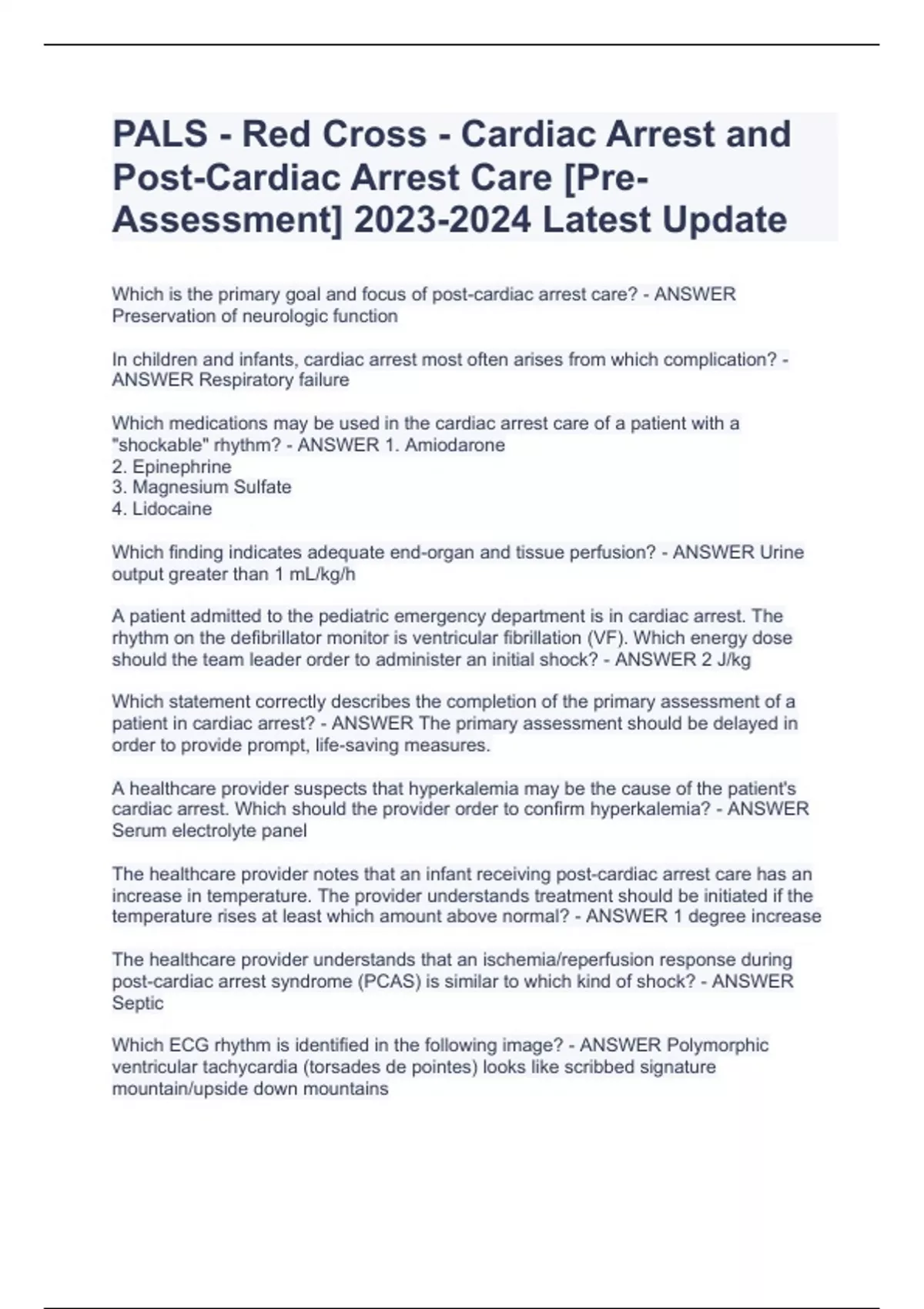 PALS - Red Cross - Cardiac Arrest and Post-Cardiac Arrest Care [Pre ...