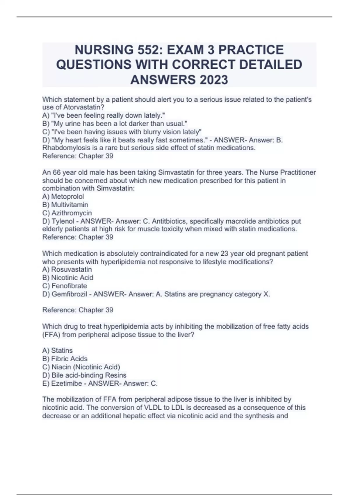 NURSING 552: EXAM 3 PRACTICE QUESTIONS WITH CORRECT DETAILED ANSWERS 2023 - NSG 552 ...