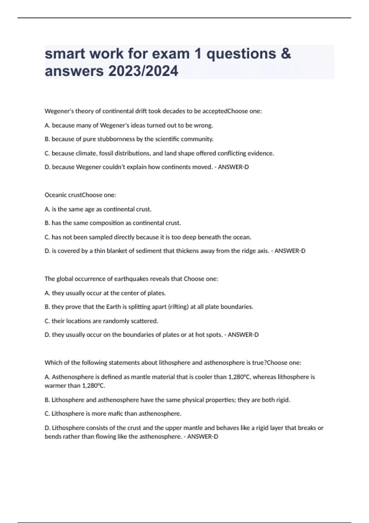 smart work for exam 1 questions & answers 2023/2024 - Smart work for - Stuvia US