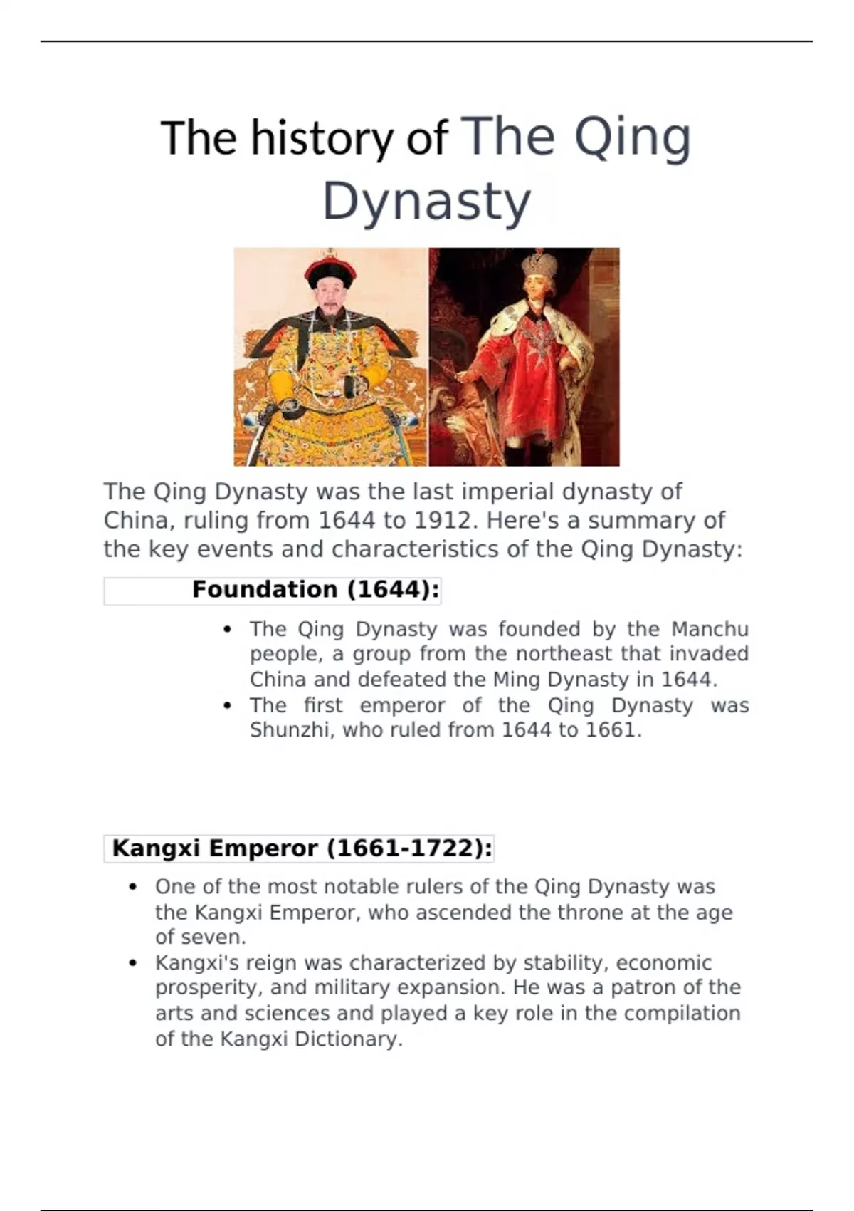 Summary The Rise and Fall of the Qing Dynasty: A Historical Overview ...