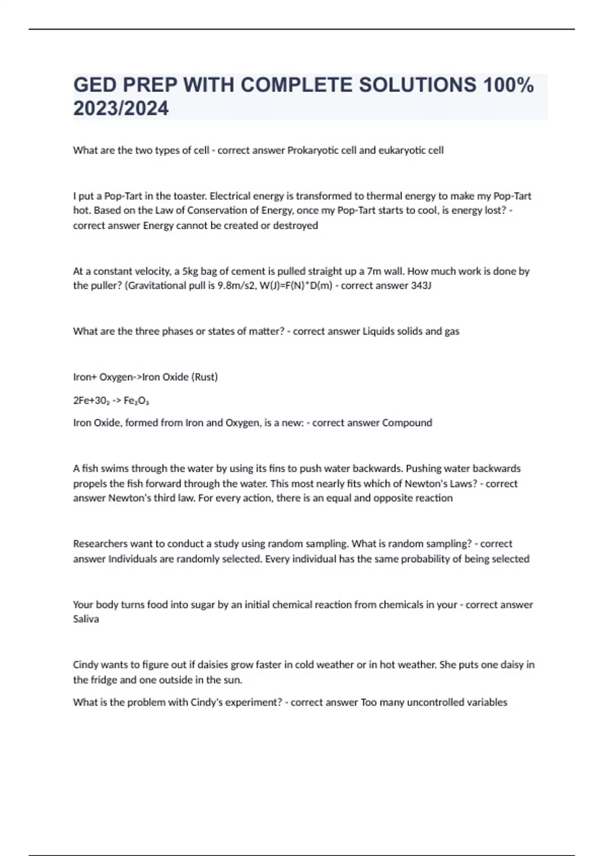 GED PREP WITH COMPLETE SOLUTIONS 100% 2023/2024 - Ged - Stuvia US