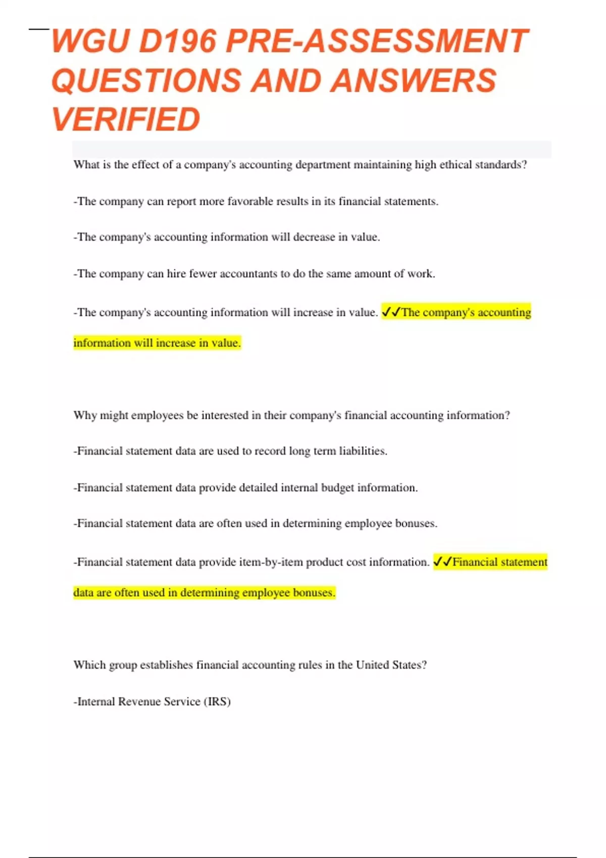 WGU D196 Pre-Assessment Questions and Answers with Verified Solutions - WGU D196 - Stuvia US