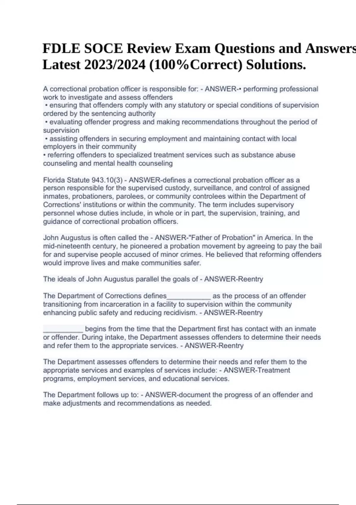 FDLE SOCE Review Exam Questions and Answers Latest 2023/2024 (100 ...