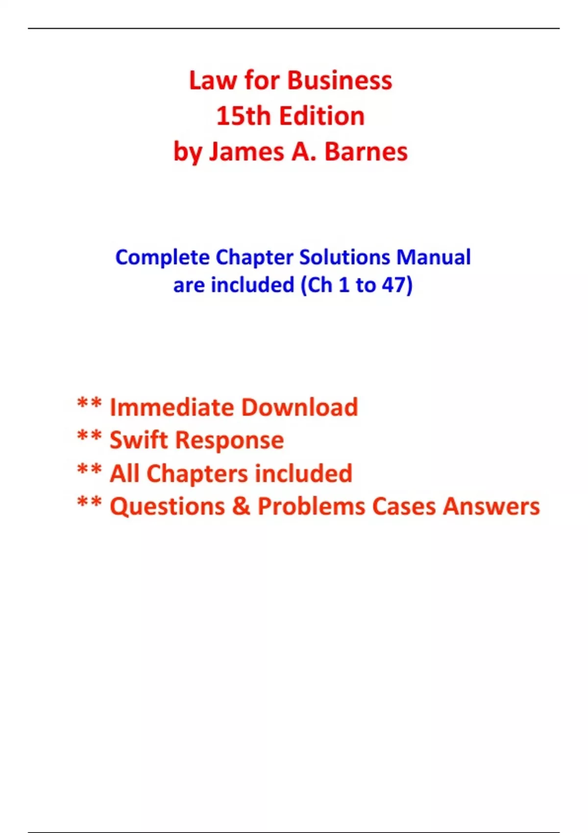 Solutions For Law for Business, 15th Edition Barnes (All Chapters ...