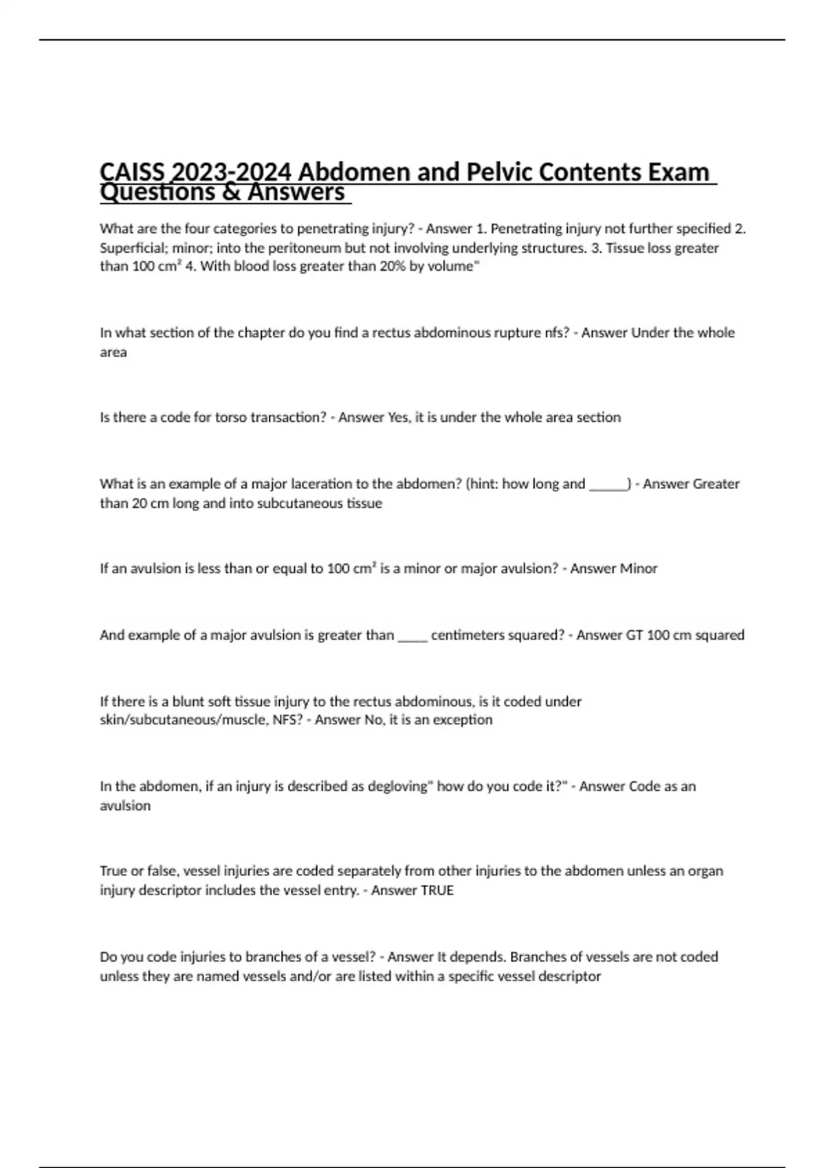 CAISS Abdomen and Pelvic Contents Exam Questions & Answers - CAISS ...