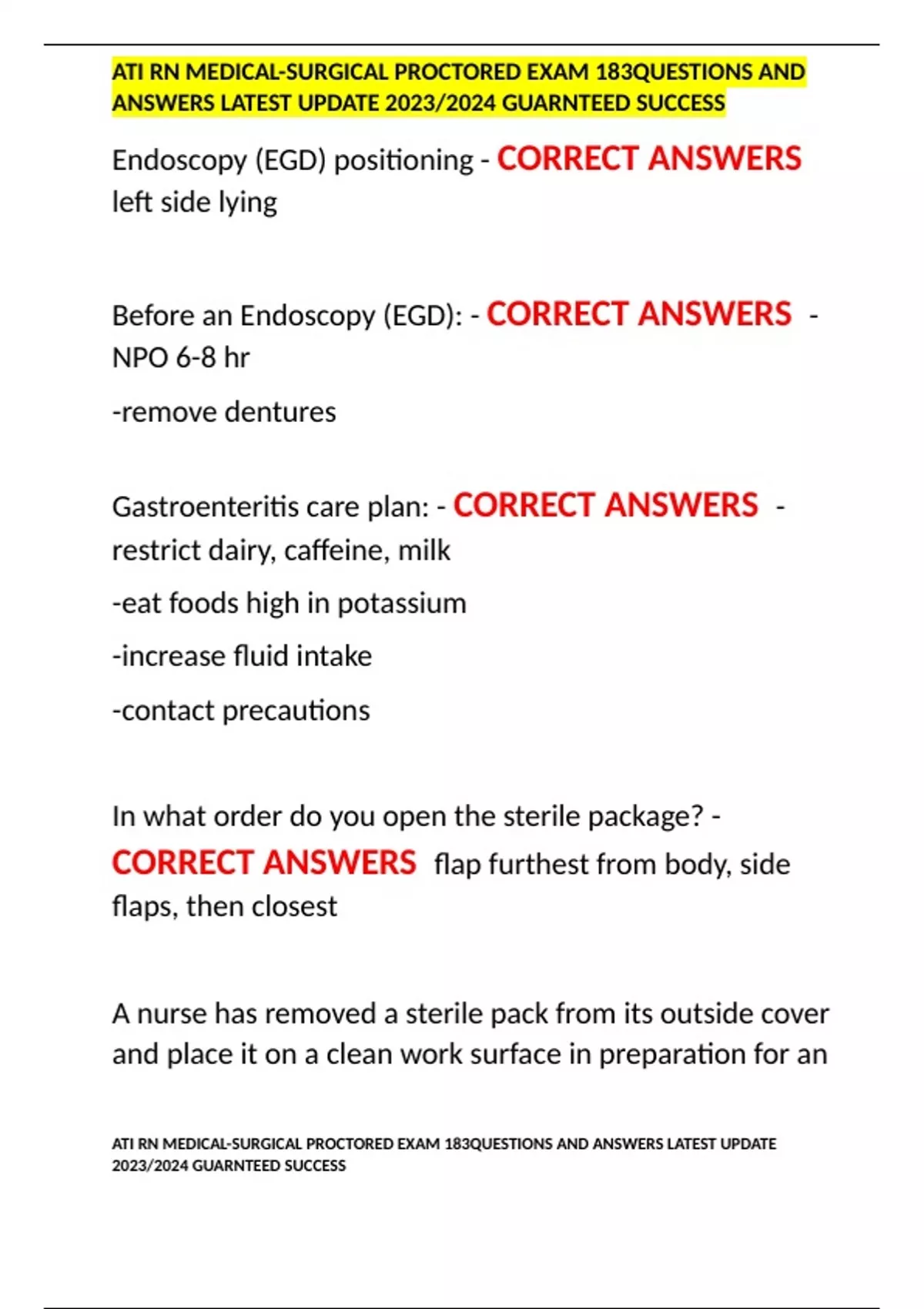 ATI RN MEDICAL-SURGICAL PROCTORED EXAM 183QUESTIONS AND ANSWERS LATEST ...