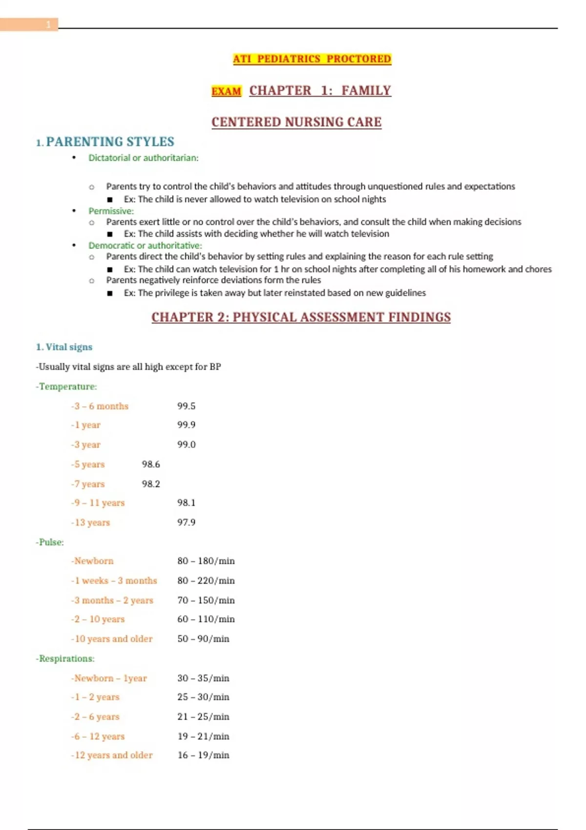 Summary ATI pediatrics proctored exam Chapter 1: Family centered nursing care - ATI Course ...