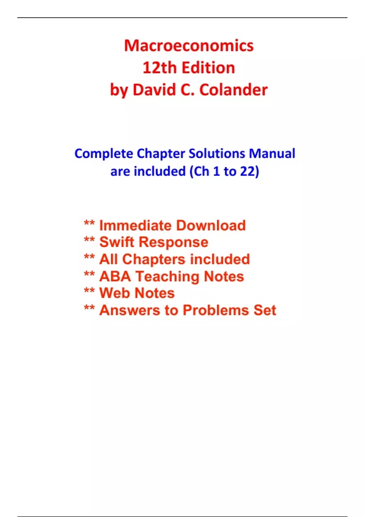 Solutions For Macroeconomics, 12th Edition Colander (All Chapters ...