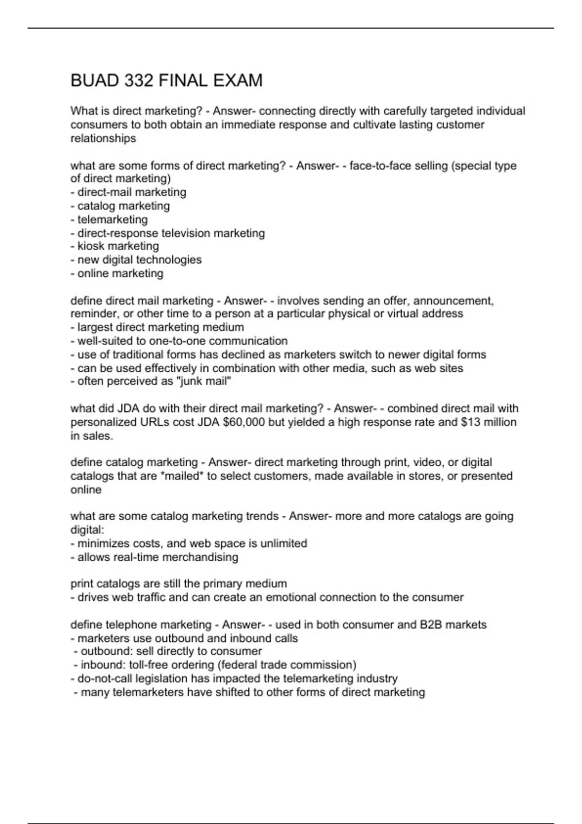 BUAD 332 Final Exam - BUAD 332 - Stuvia US
