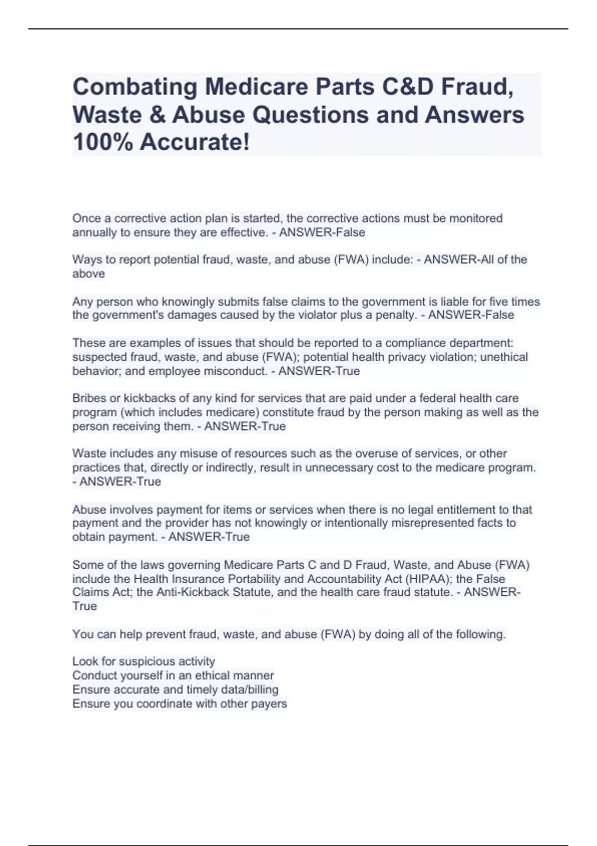 Combating Medicare Parts C&D Fraud, Waste & Abuse Questions and Answers ...