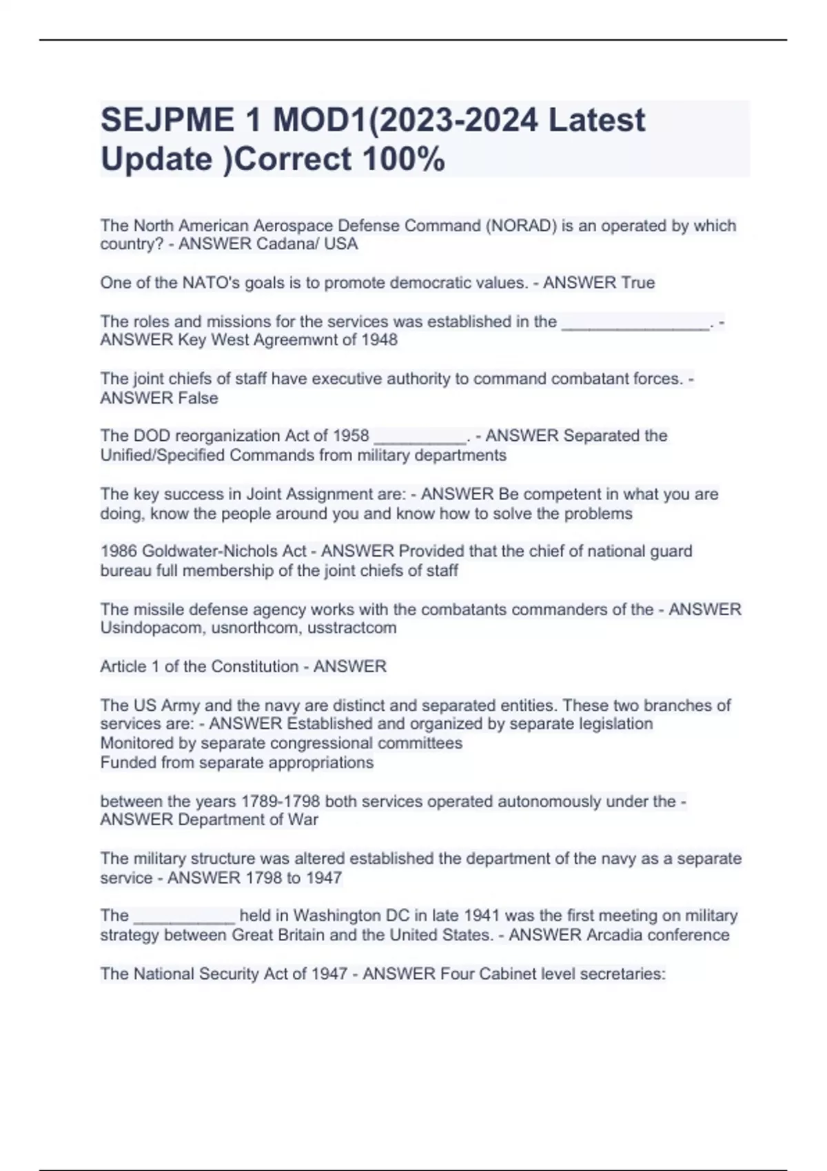 SEJPME 1 MOD1( Latest Update )Correct 100% - SEJPME 1 - Stuvia US