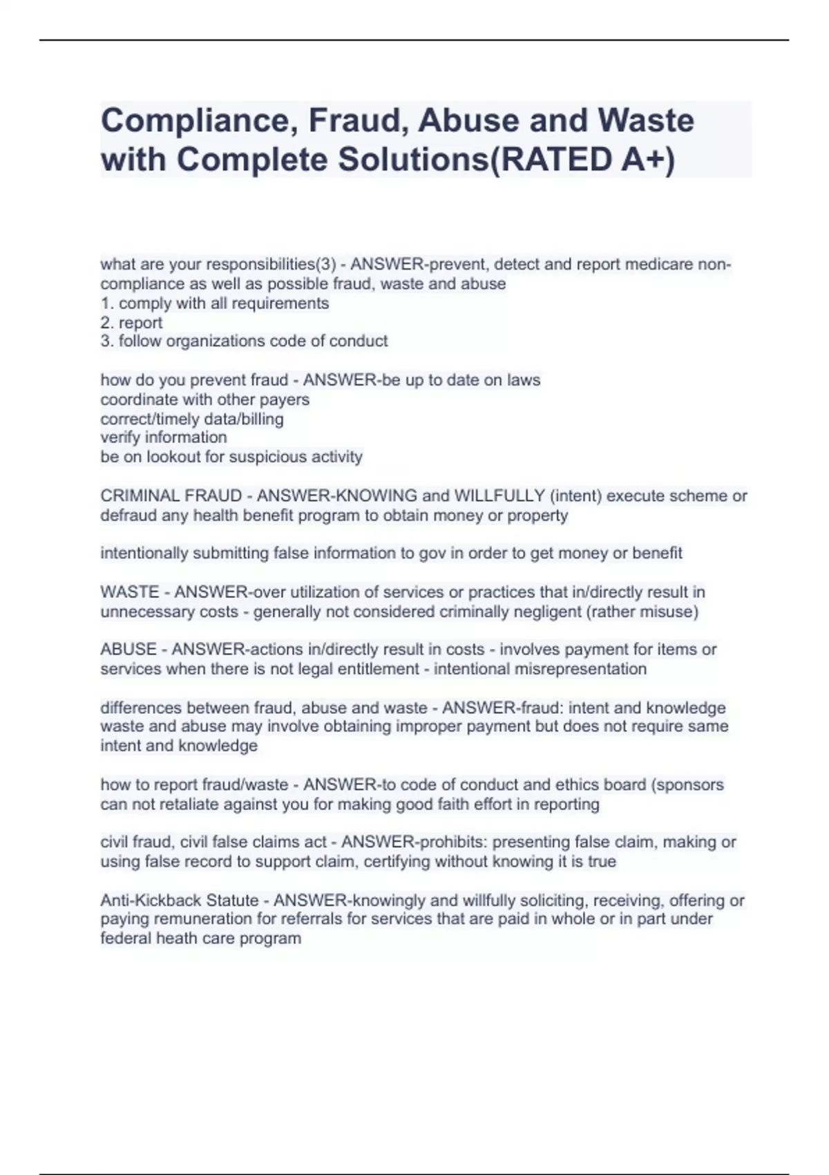 Compliance, Fraud, Abuse and Waste with Complete Solutions(RATED A+ ...