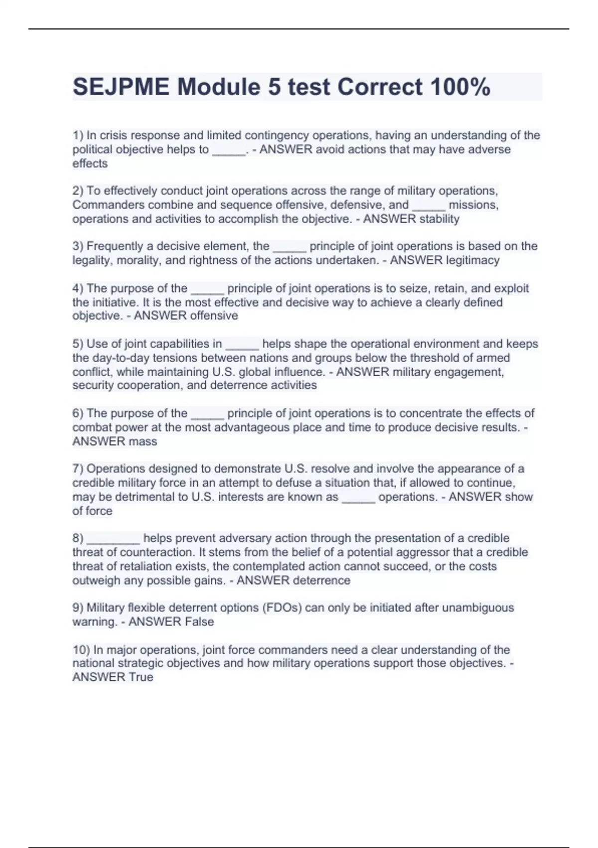 SEJPME Module 5 test Correct 100% - SEJPME - Stuvia US