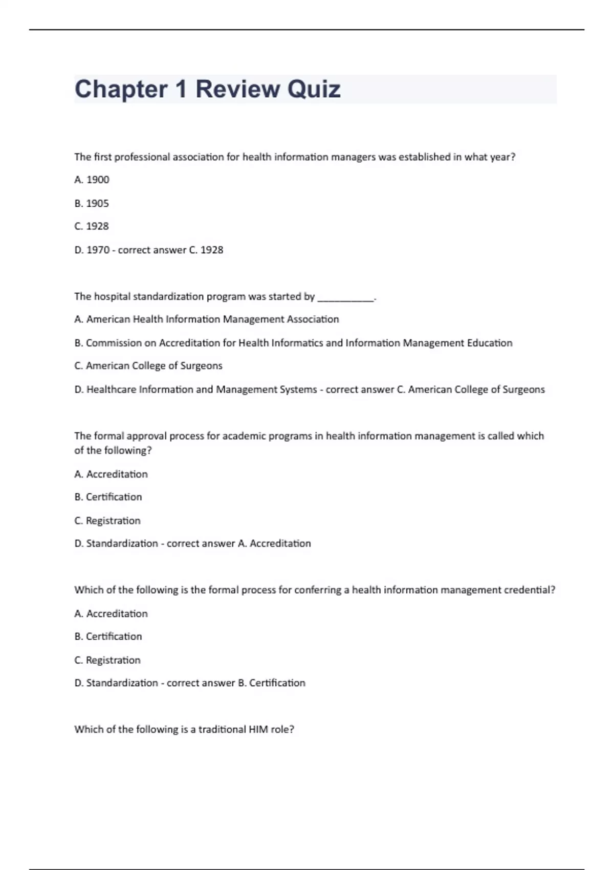 Chapter 1 Review Quiz Question and answers 100% correct 2023/2024 ...