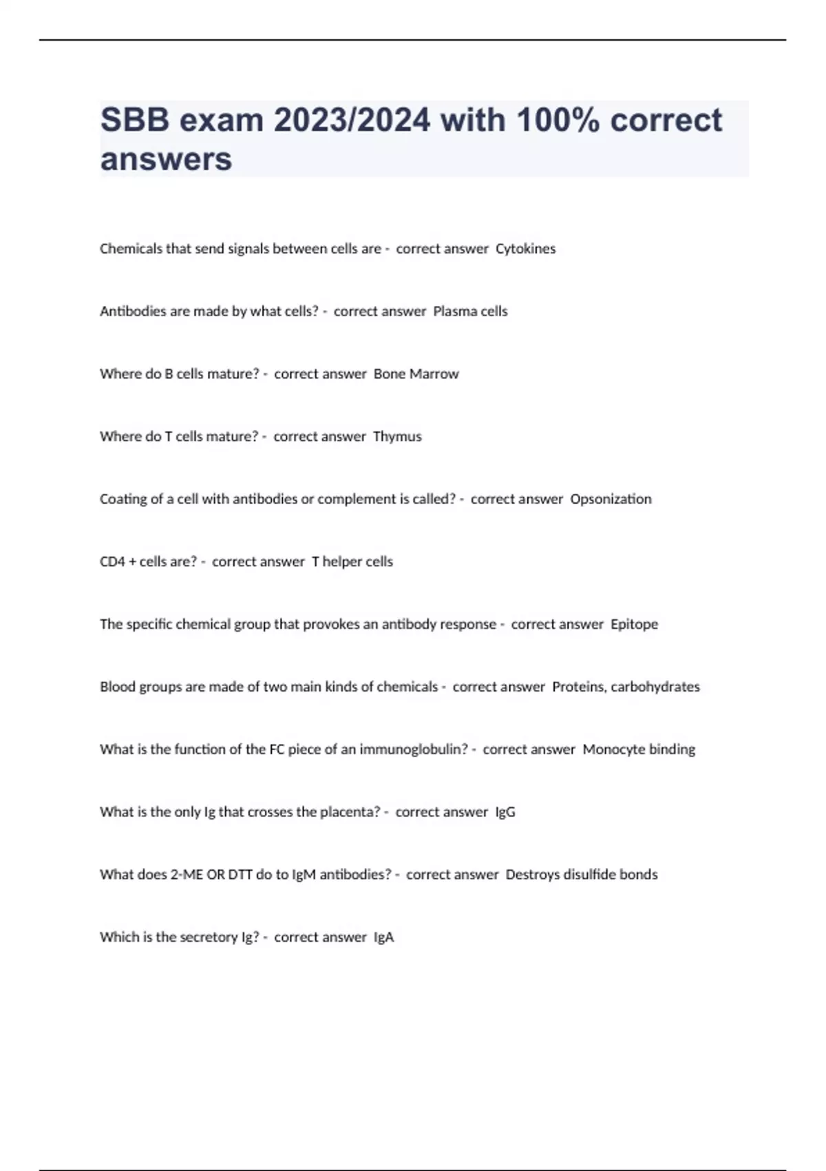 SBB exam 2023/2024 with 100% correct answers - SBB - Stuvia US