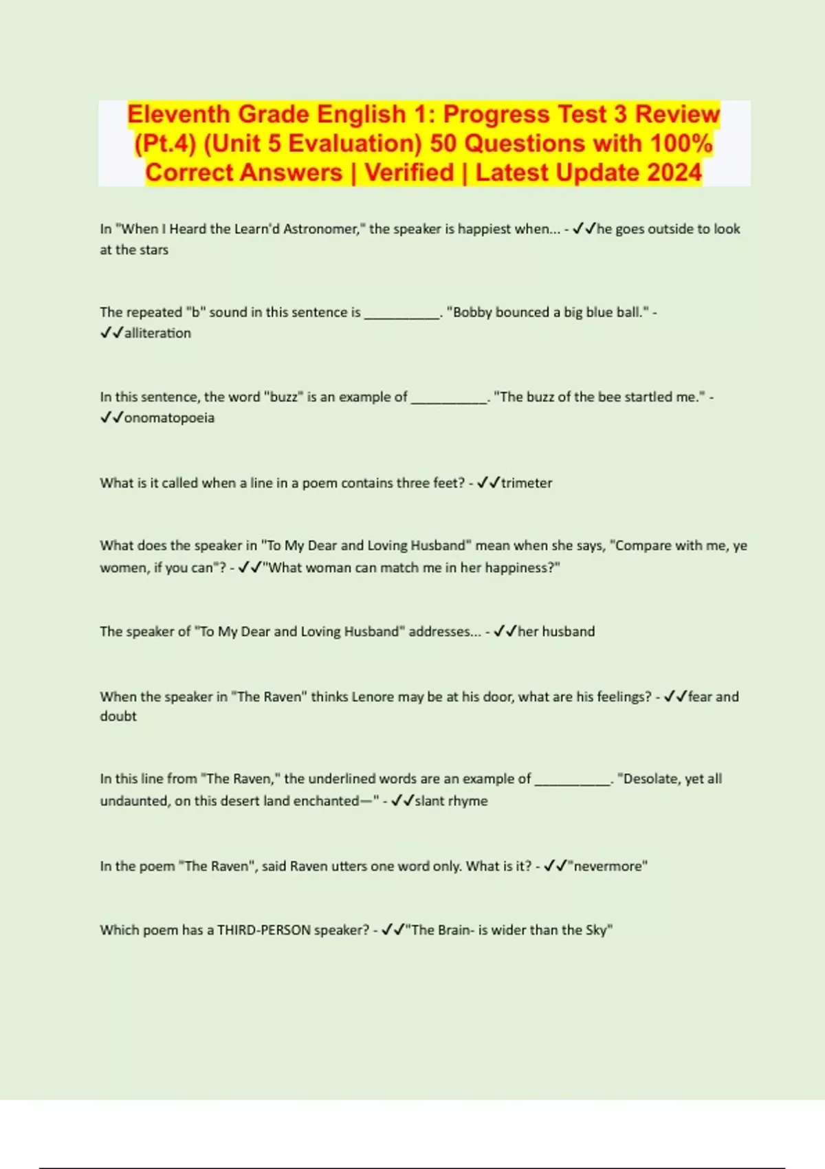 Eleventh Grade English 1: Progress Test 3 Review (Pt.4) (Unit 5 ...