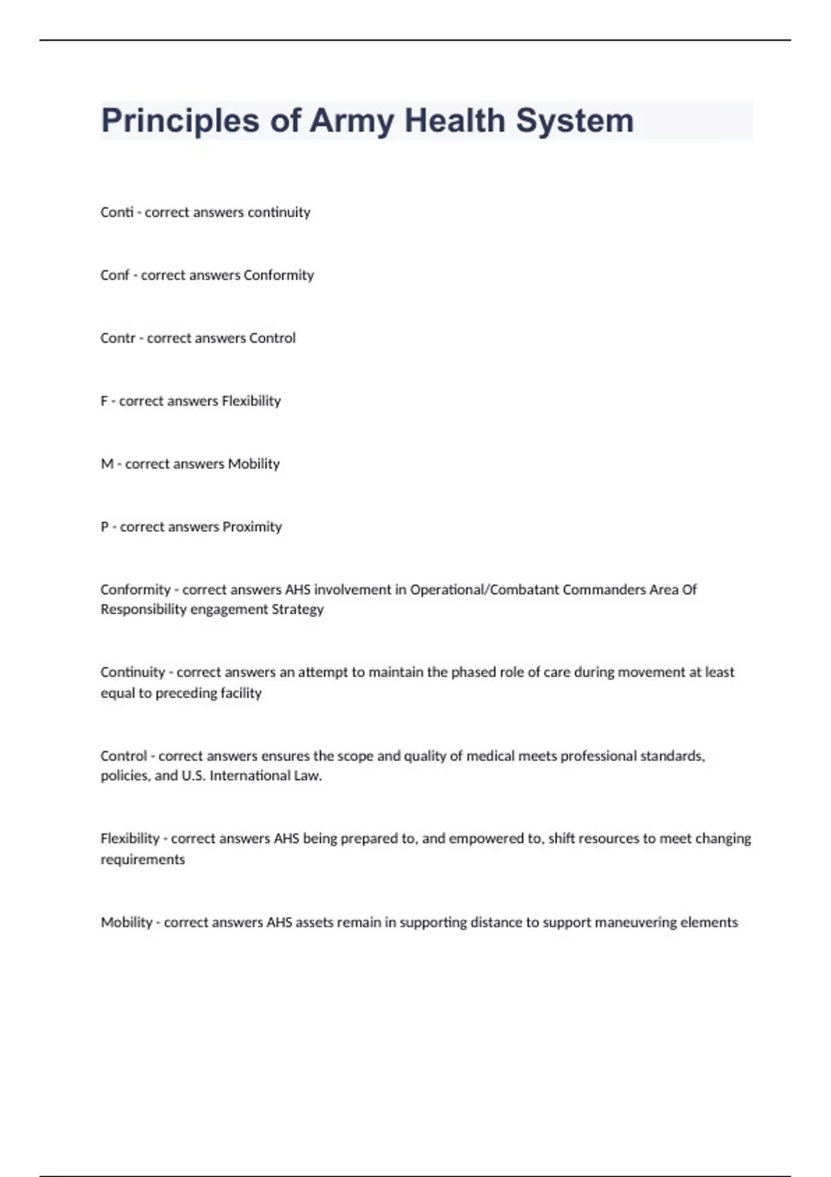 Principles of Army Health System correctly answered rated A+ 2023/2024 ...
